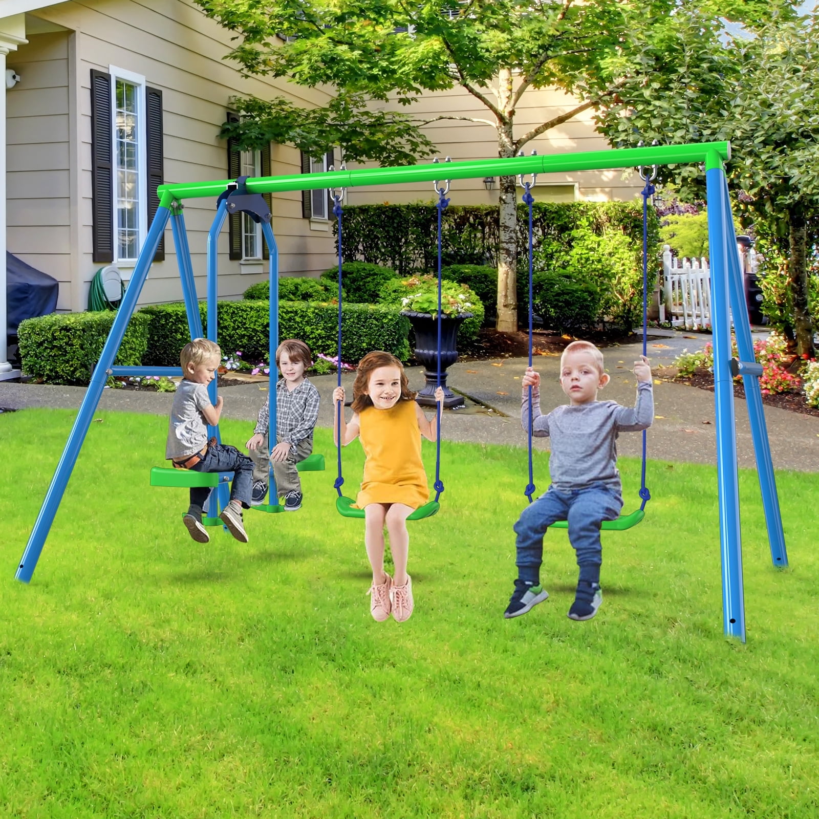 pooboo 3-IN-1 Swing Sets for Backyard,400lbs Outdoor Swing Set with 2 ...
