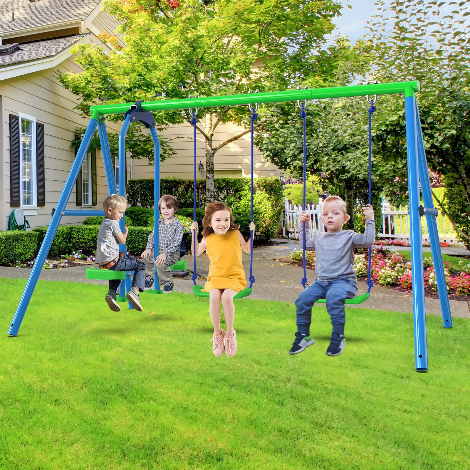 pooboo 3-IN-1 Swing Sets for Backyard,400lbs Outdoor Swing Set with 2 ...