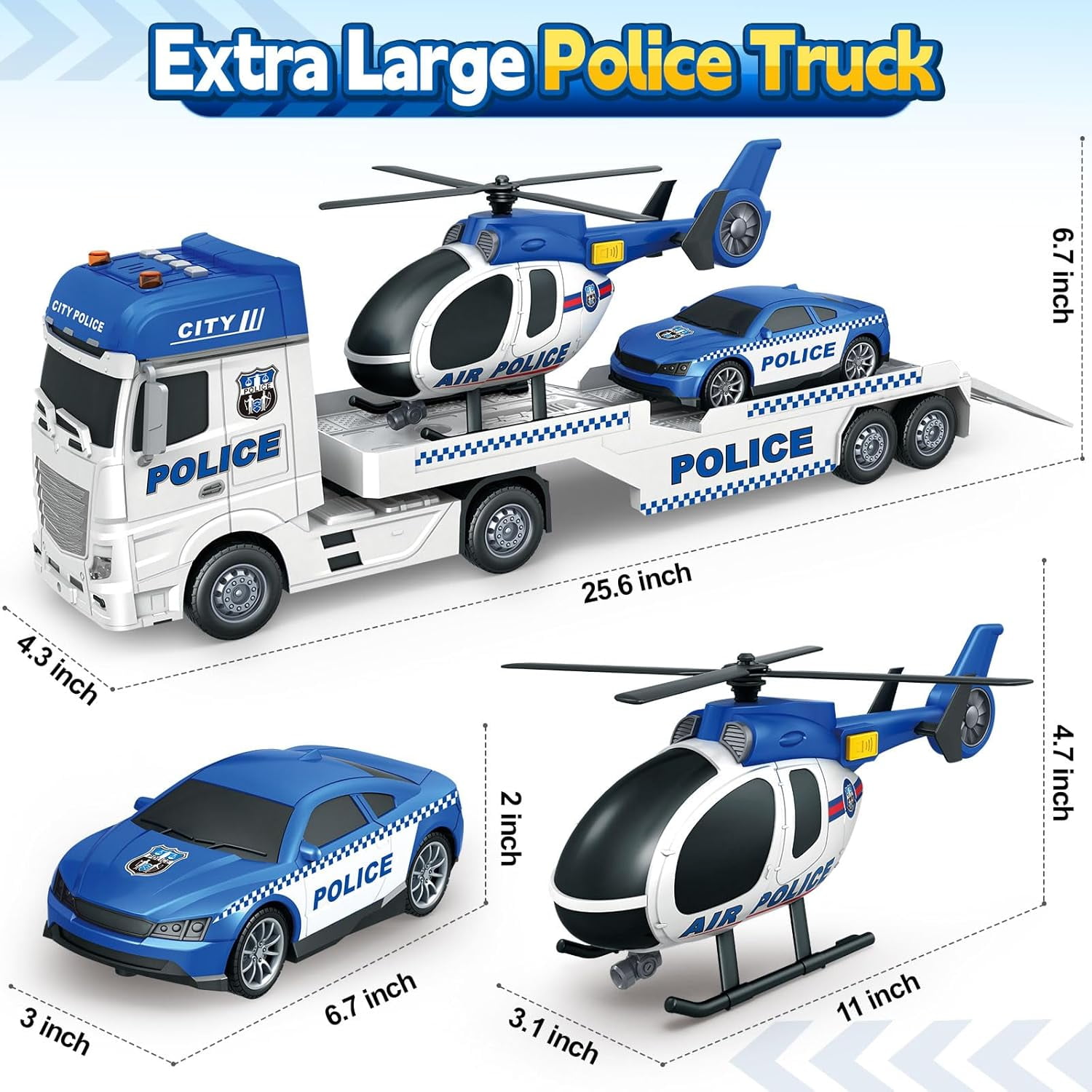 3 IN 1 Toddler Truck Toy: Police Truck, Helicopter, and Racing Car Set ...