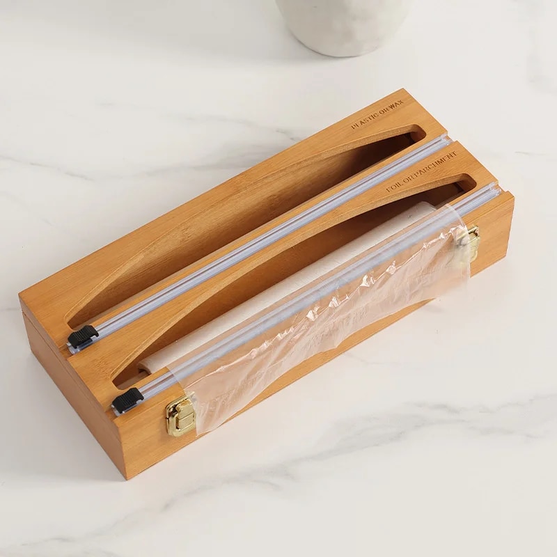 3 IN 1 Wood Wrap Dispenser With Cutter Food Wrap Kitchen Accessories ...