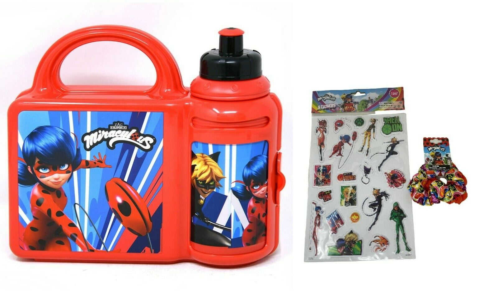 3 ITEM Miraculous Ladybug Lunch Box with Water Bottle- Sticker & Hair ...