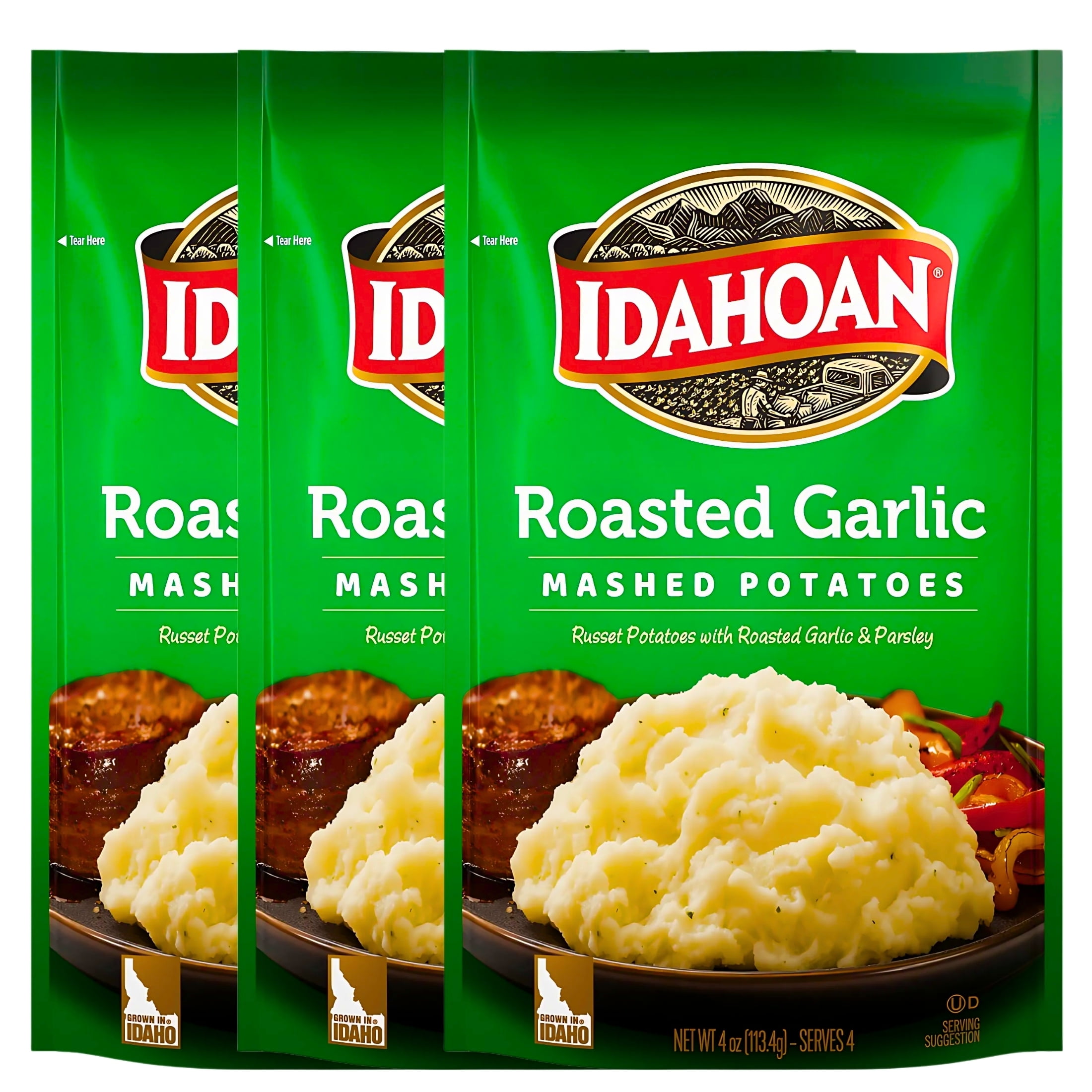 (3) Idahoan Roasted Garlic Mashed Potatoes, 4 oz Pouches – Instant ...