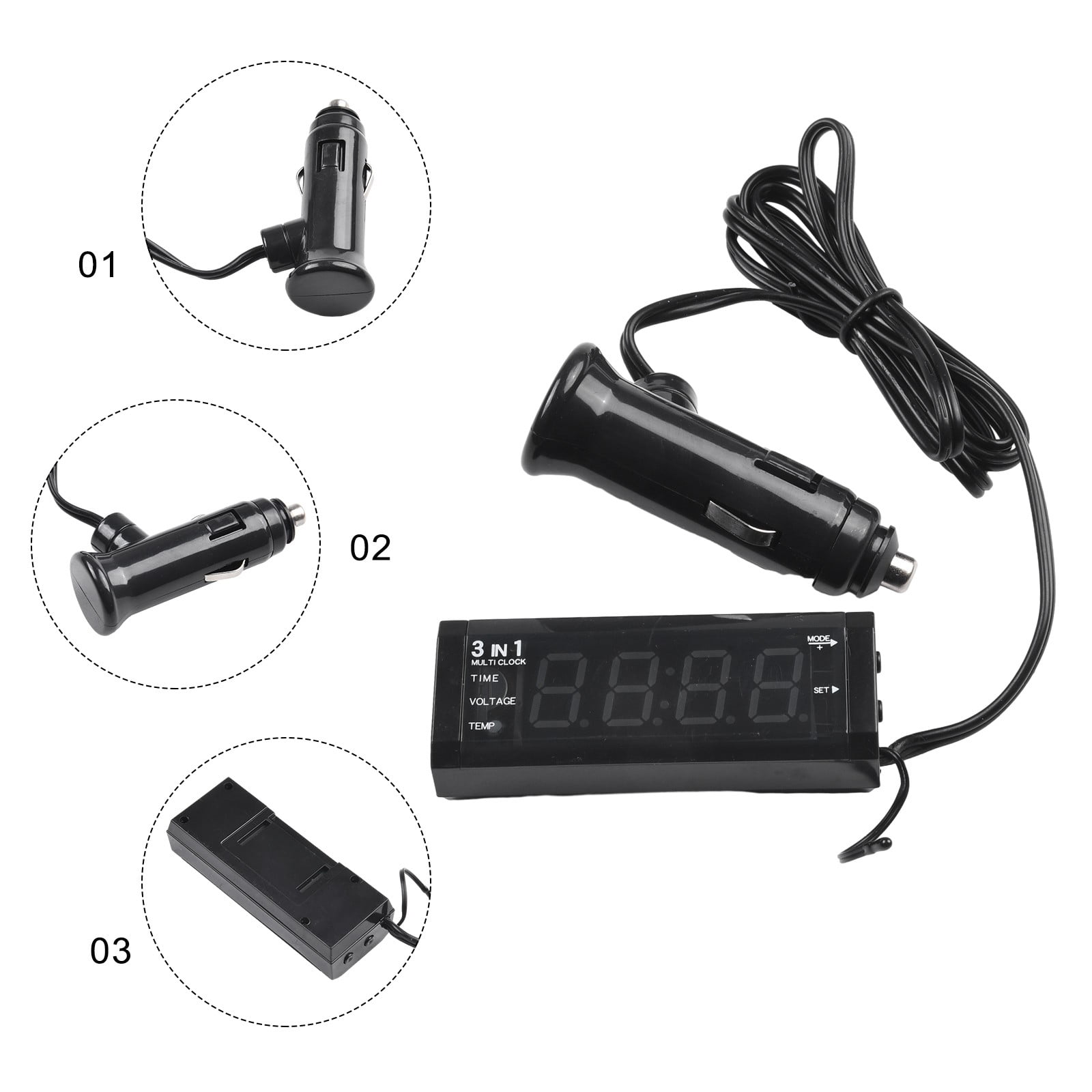 3-In-1 12V Car Kit Led Thermometer + Monitor Voltmeter + Digital ...