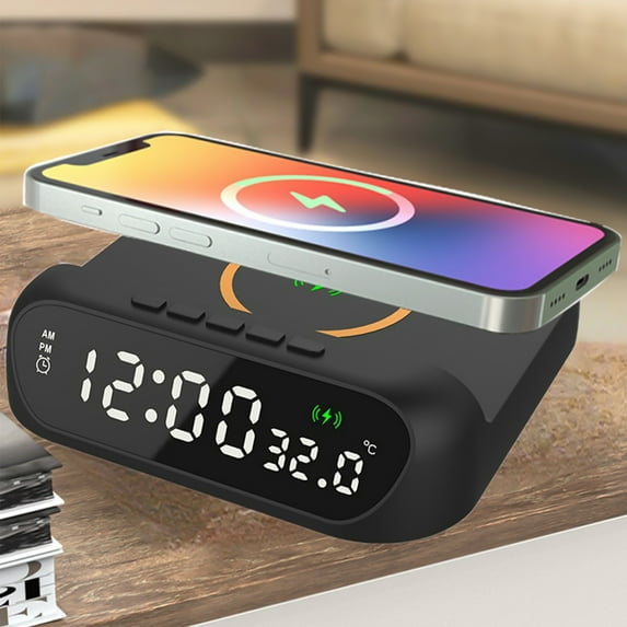 3-In-1 15W Wireless Charger with LED Digital Alarm Clock, Temperature ...