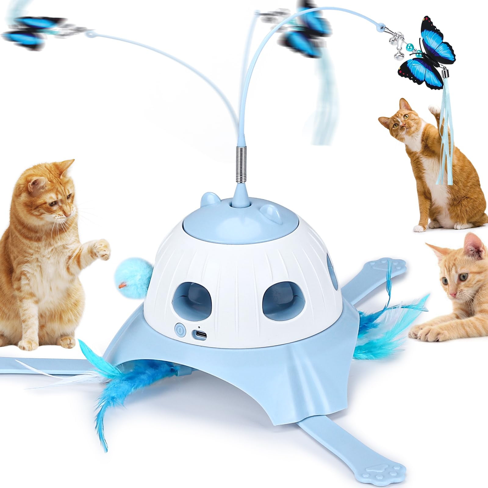 3-In-1 Automatic Cat Toys For Indoor Cats, Fluttering Butterfly, Whack ...
