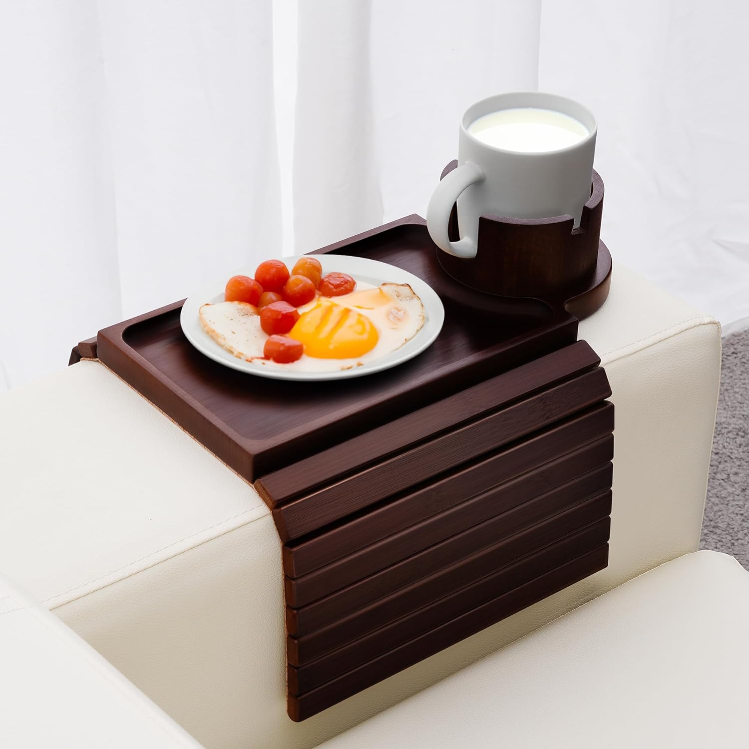 3 In 1 Bamboo Couch Arm Tray Table, Foldable Sofa Armrest Tray Table ...