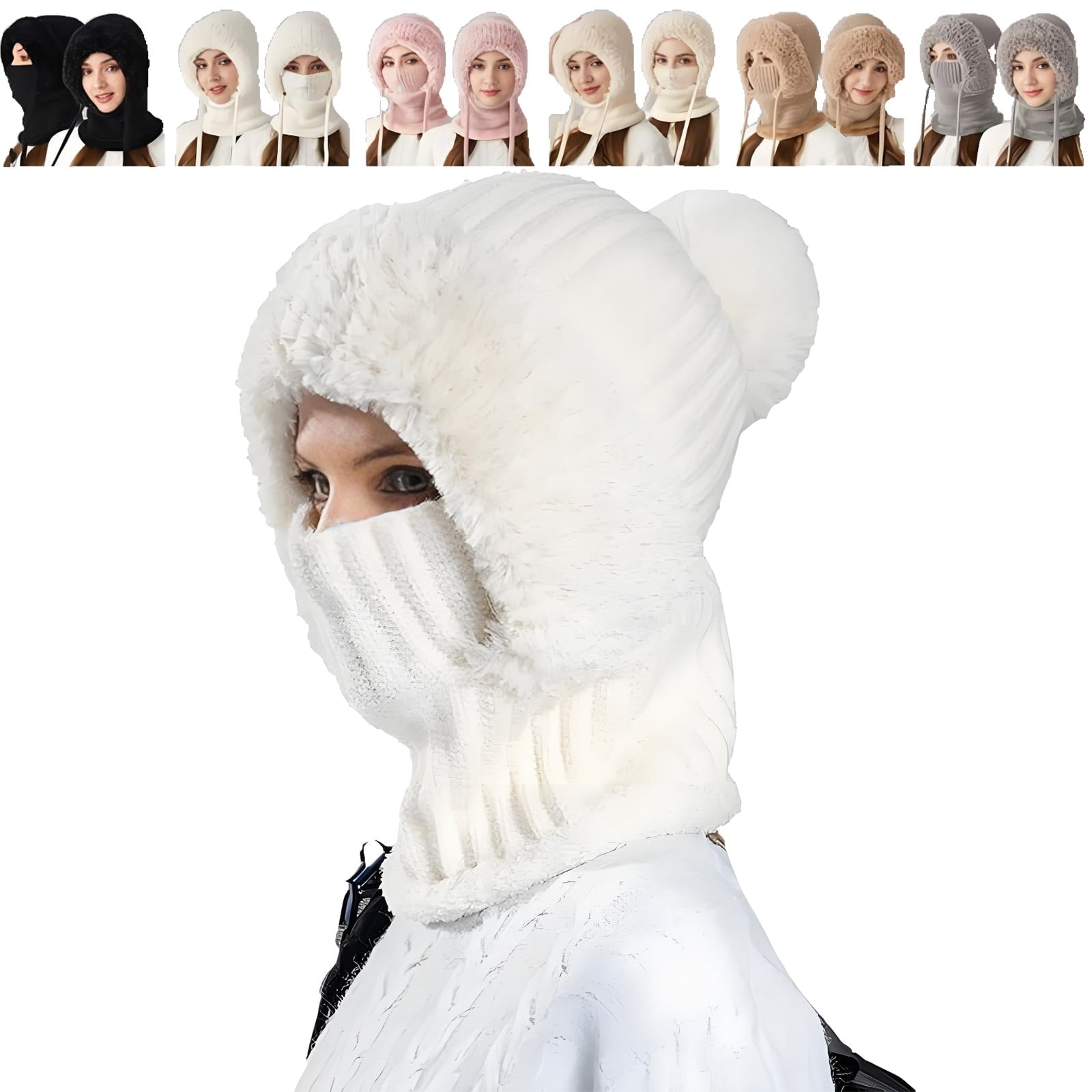 3 In 1 Beanie Hat for Women, Windproof Cold-Proof Balaclava Hat with ...