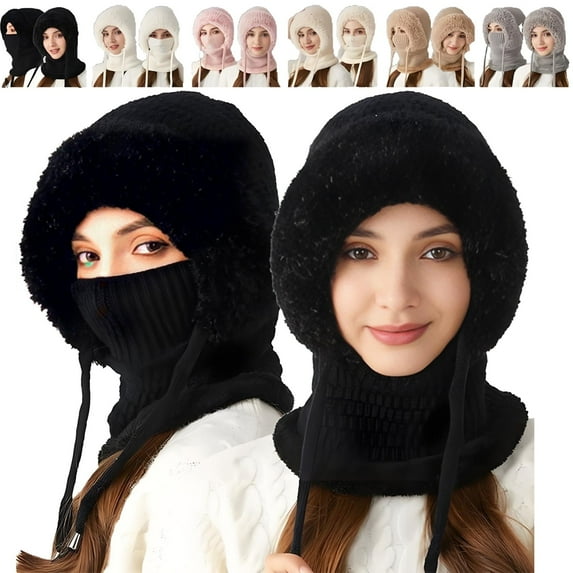 3 In 1 Beanie Hat for Women, Windproof Cold-Proof Balaclava Hat with ...