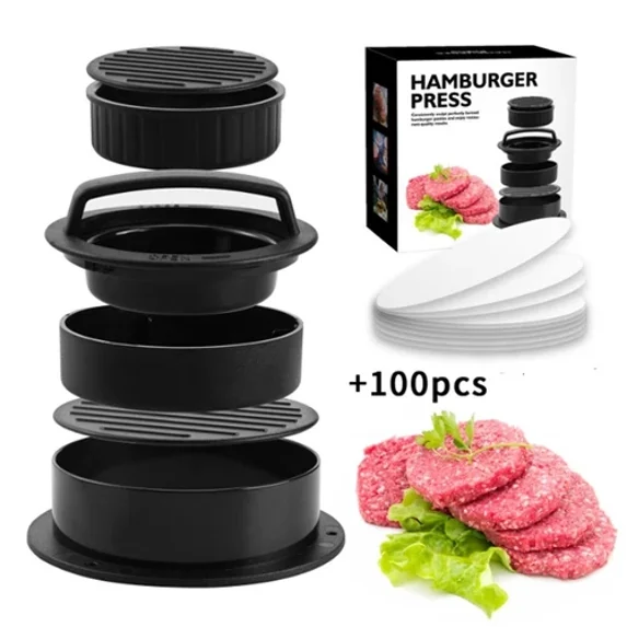 3-In-1 Burger Press Patty Maker – Stuffed Hamburger Press Kit + 100 Wax ...