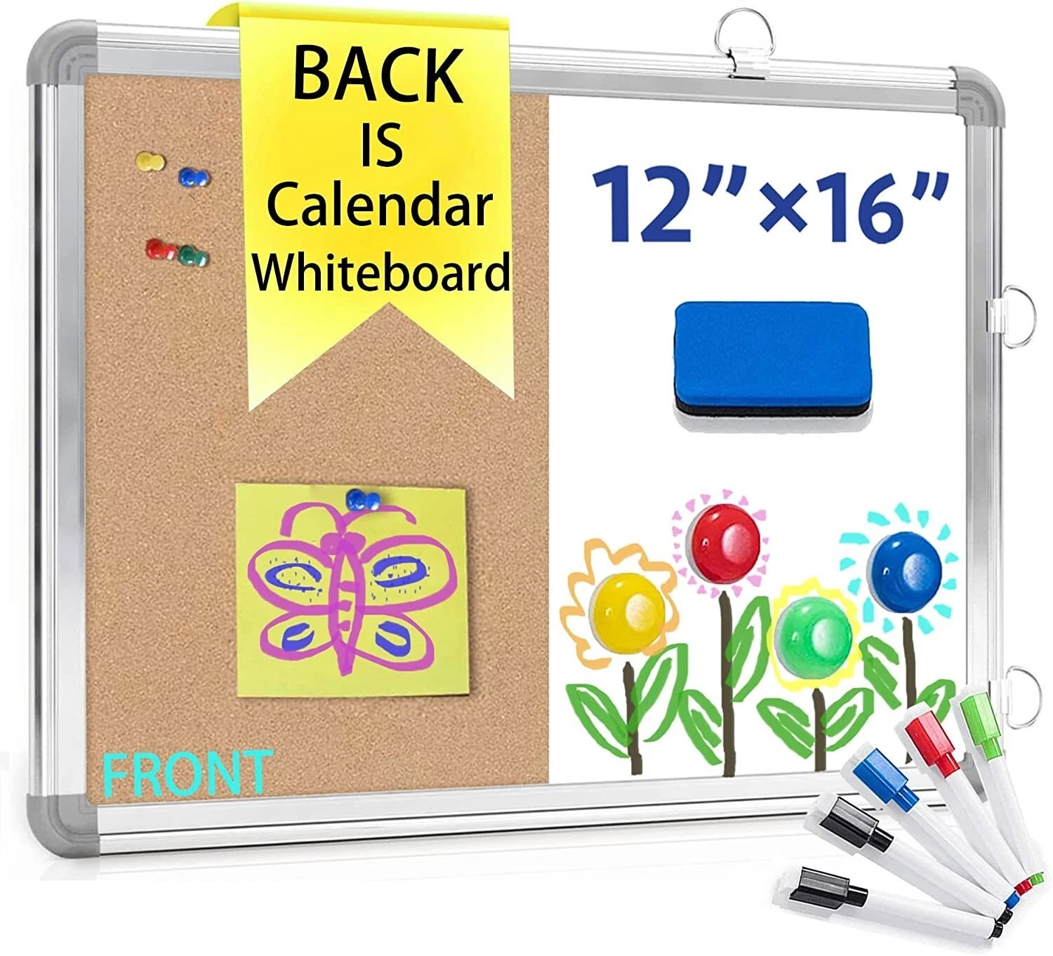 3-In-1 Combination Magnetic Calendar Whiteboard & Corkboard Combo With ...