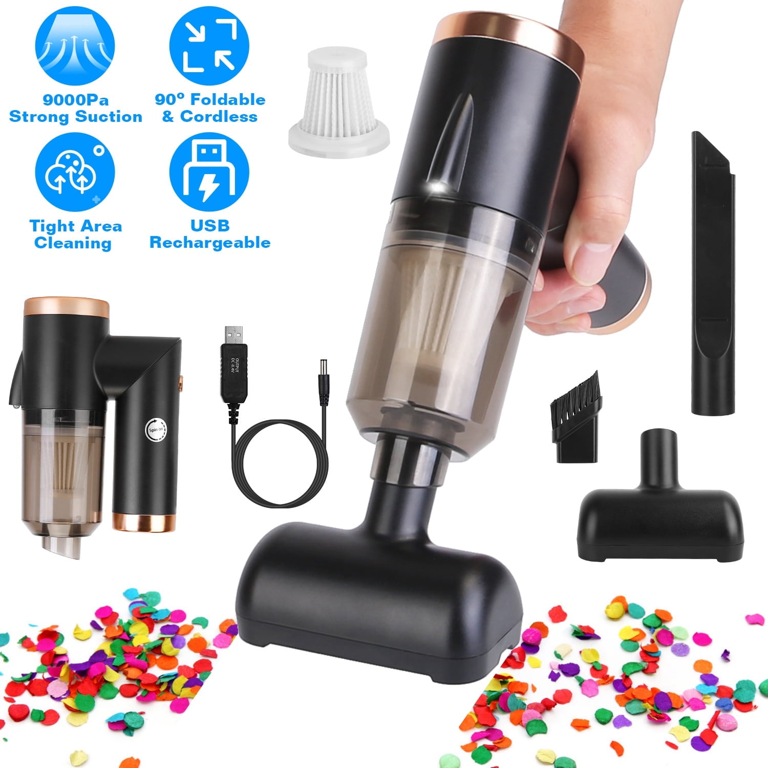 3 In 1 Cordless Handheld Vacuum Cleaner with Searchlight 120W 9000PA ...