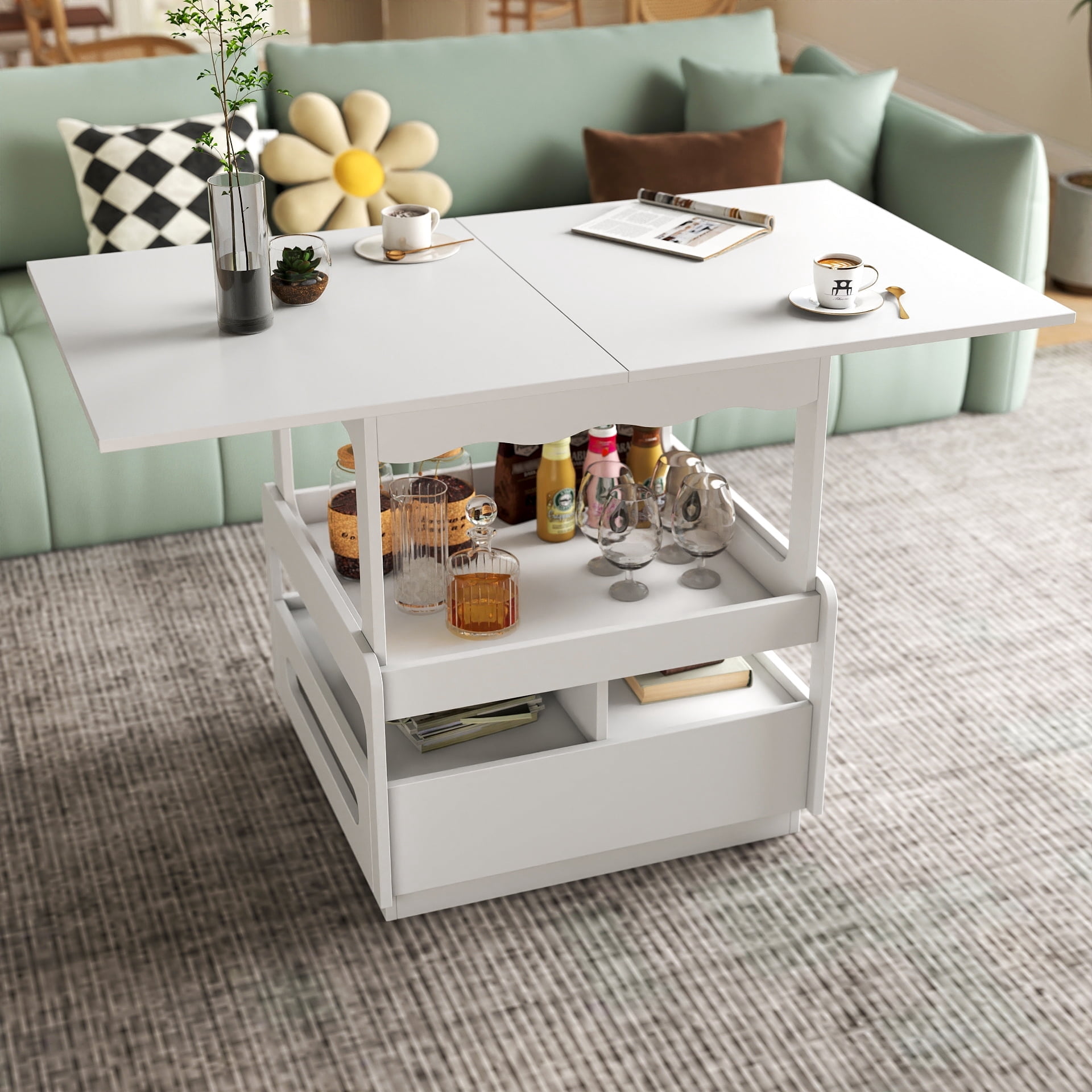 3 In 1 Deformed Coffee Tables with Storage Cabinet for Living Room ...
