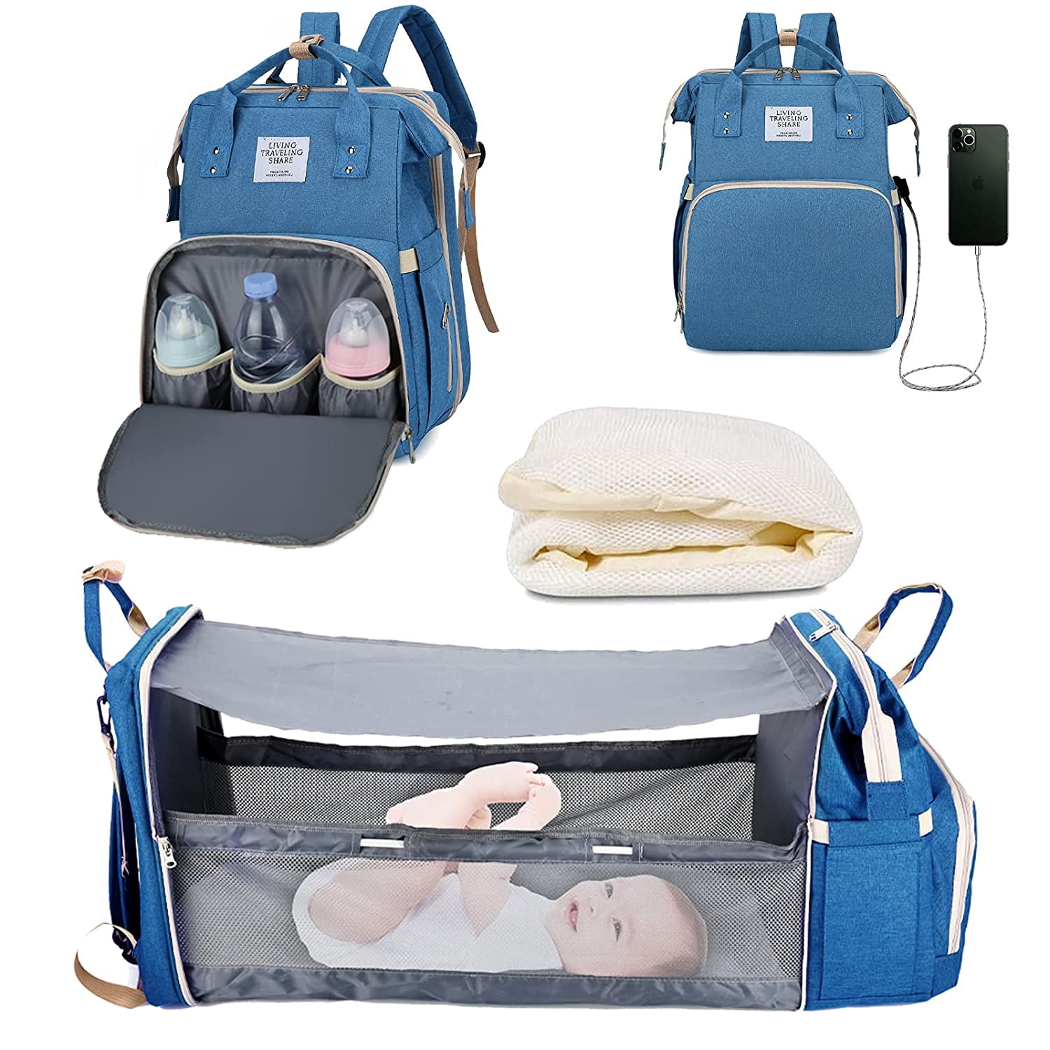 3 In 1 Diaper Bag Backpack Foldable Baby Bed Waterproof Travel Bag with ...
