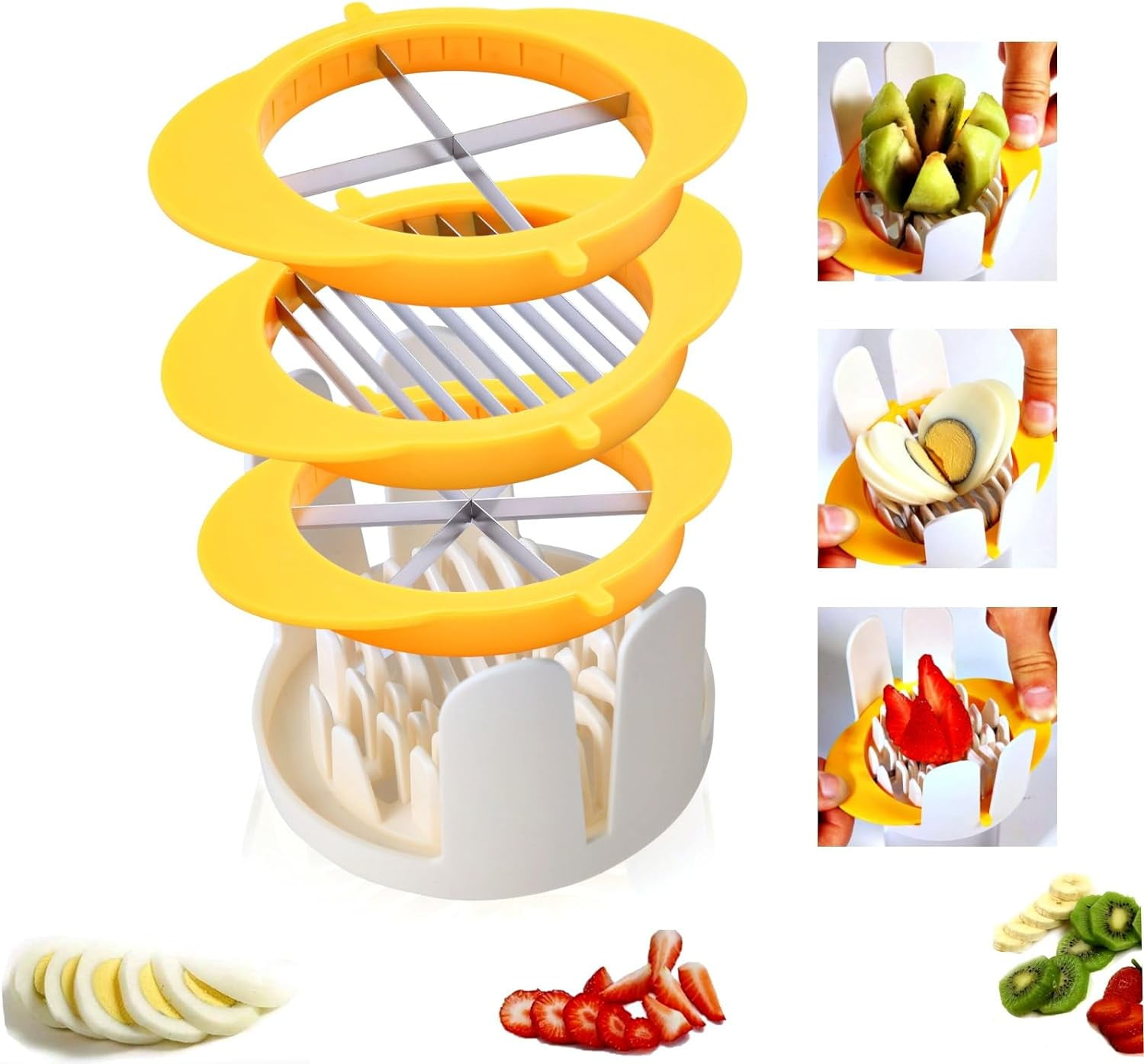 3-In-1 Egg Slicer, Multi-purpose Food Slicer to Cut Fruits into Fourth ...