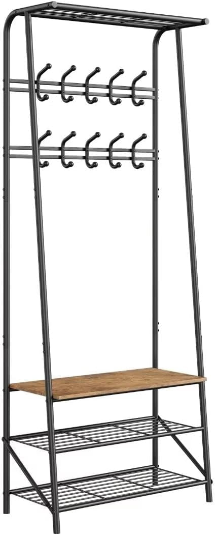 3 In 1 Hall Trees with 10 Hooks Entryway Bench with Shelves Storage ...