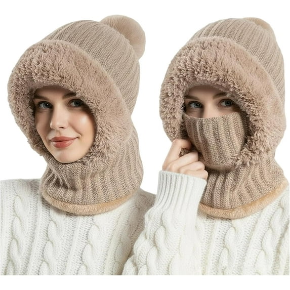 3 In 1 Hat With Scarf and Mask, Winter Hats for Women,Womens Knit Hat ...