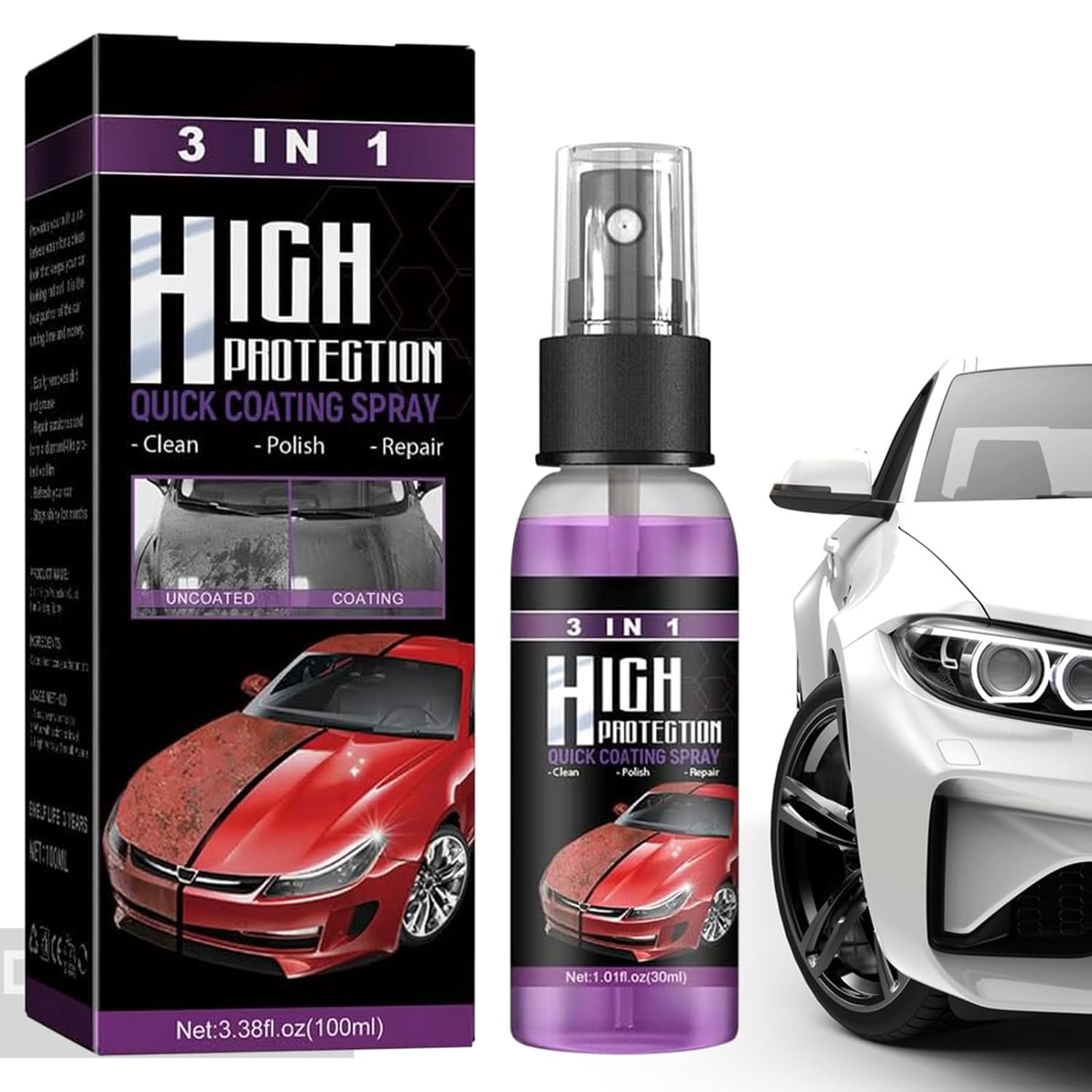 3 In 1 High Protection Quick Car Ceramic Coating Spray, 2024 New Car ...