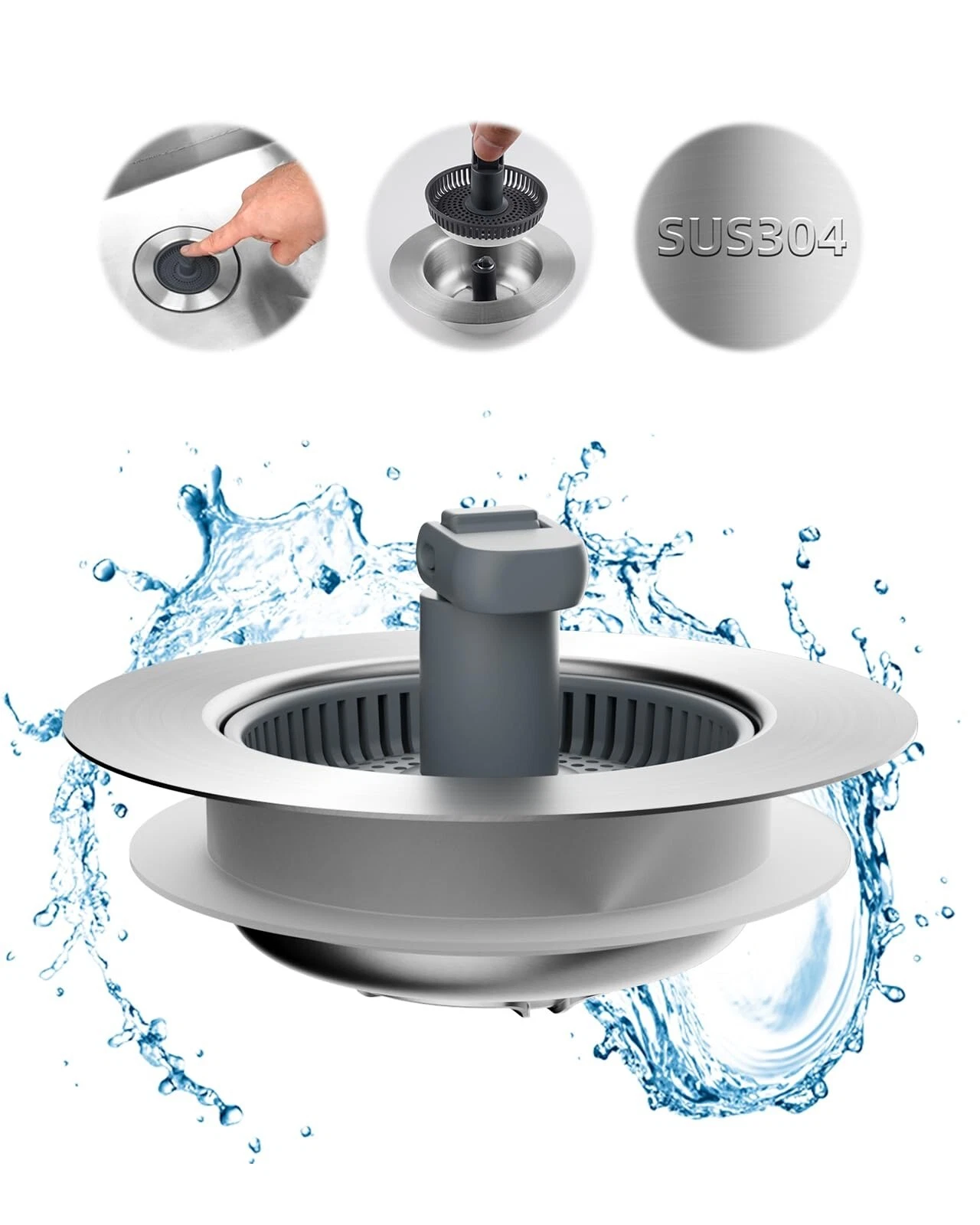 3 In 1 Kitchen Sink Drain Strainer And Stopper Combo Pop Up Sink ...