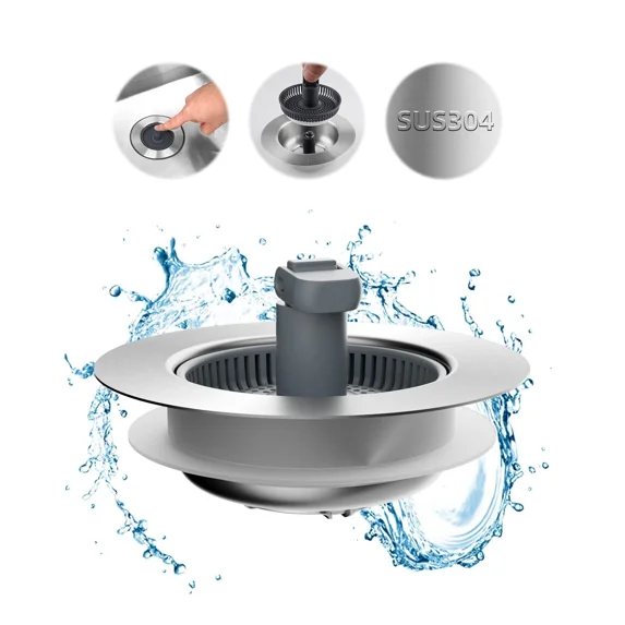3 In 1 Kitchen Sink Drain Strainer And Stopper Combo Pop Up Sink ...