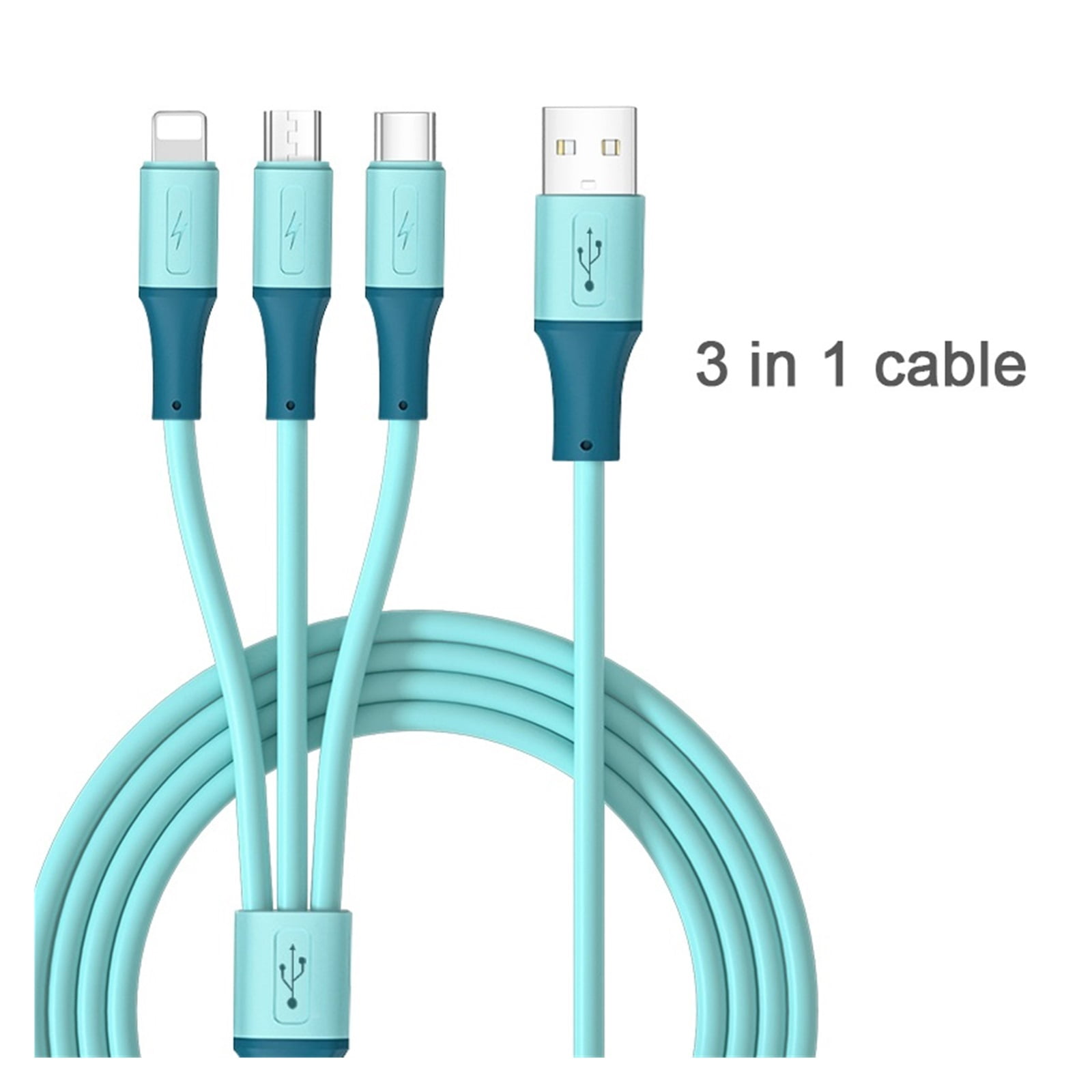 3 In 1 Multi Charger Cable Liquid Silicone Universal Multiple Ports ...