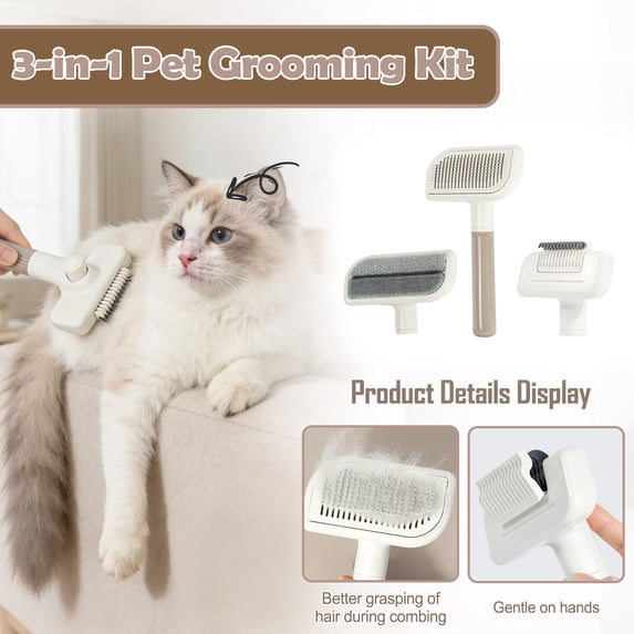 3-In-1 Pet Grooming Kit, Hair Scraper & Cleaner For Dog & Cat, Cross ...