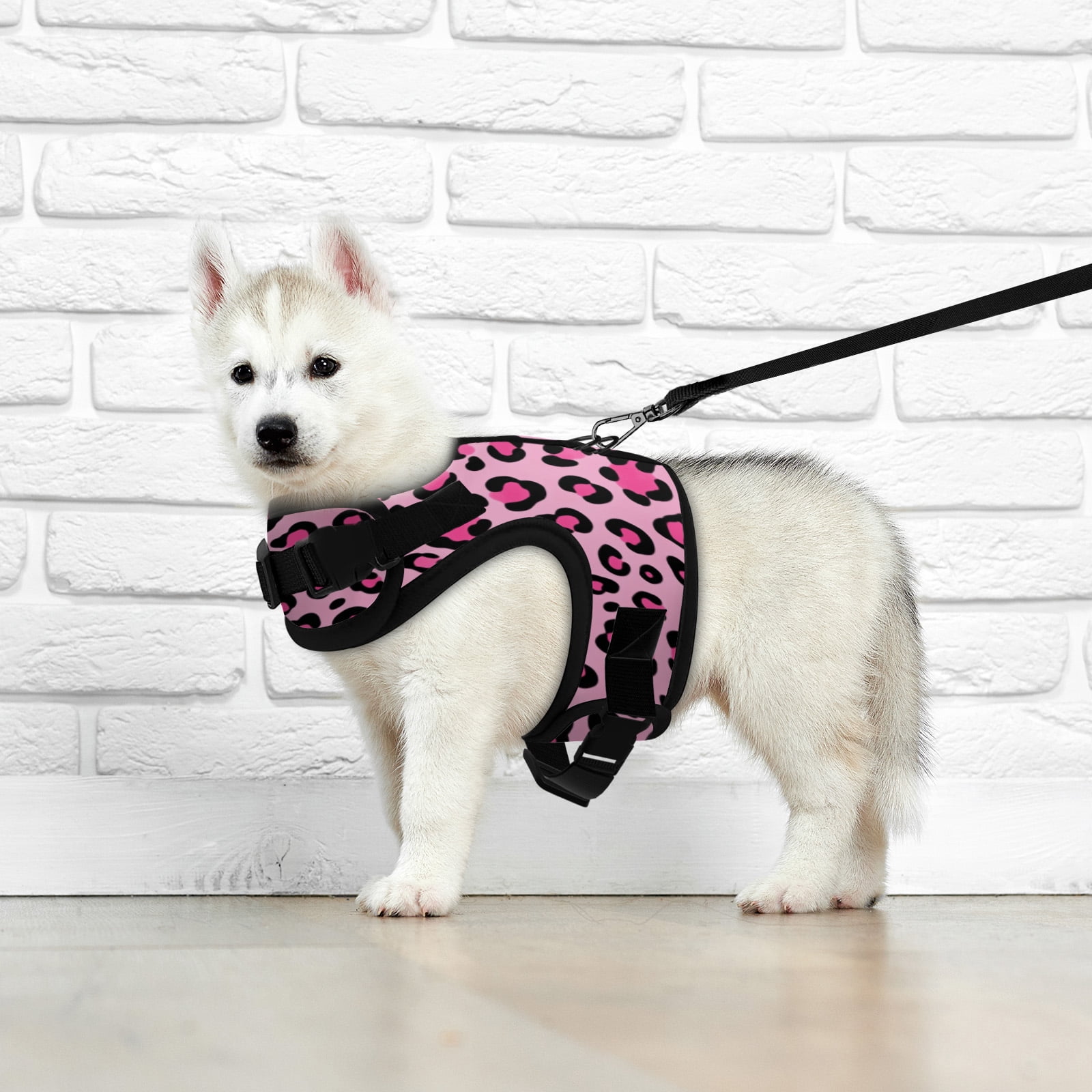3 In 1 Pet Harness Collar Leash Set, Pink Leopard Print No Pull Step-In ...