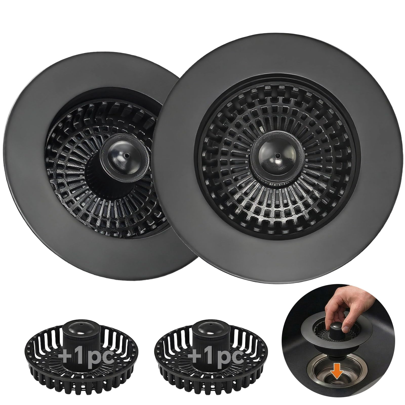 3 In 1 Pop Up Drain Strainer Black 2pcs For Standard Kitchen Sinks ...