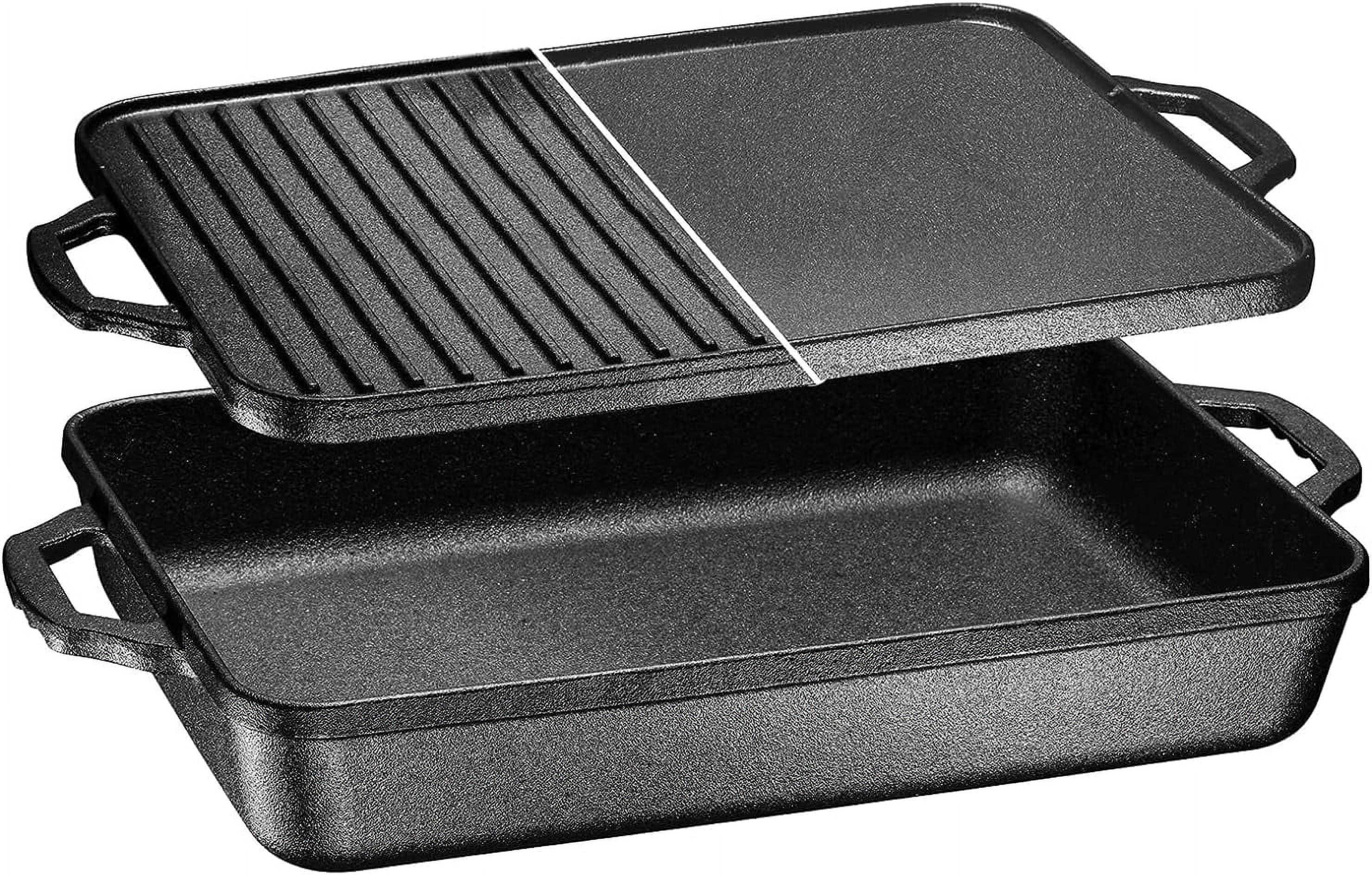 3 In 1 Pre Seasoned Cast Iron Pan With Reversible Grill Griddle Lid