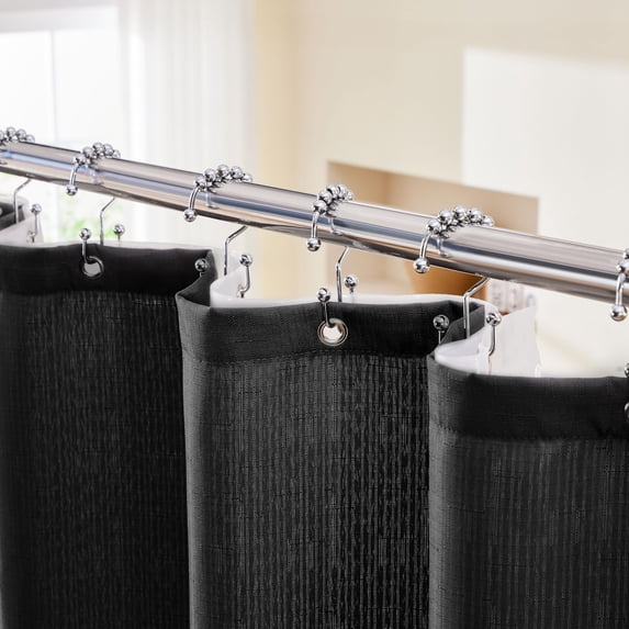 3 In 1 Shower Curtain Set 72x78 Black And Liner With 12 Double Sided ...