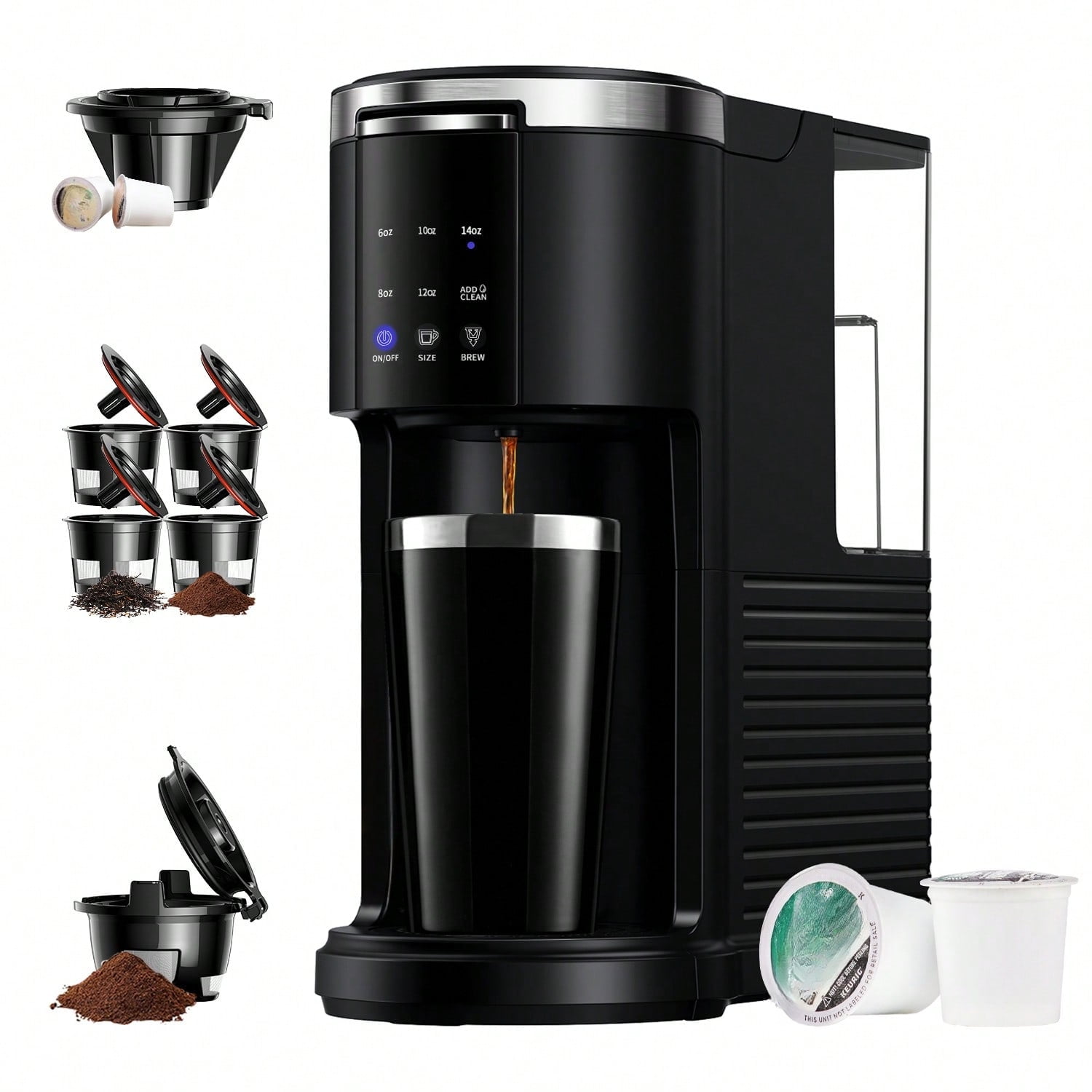 3 In 1 Single Serve Coffee Maker For Ground Coffee & Teas, 6 To 14oz Brew Sizes, With 40oz ...