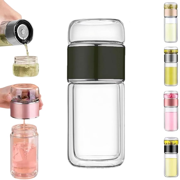 3-In-1 Smart Tea Infuser, Double-Wall Glass Infuser Tea Infuser, Leak ...