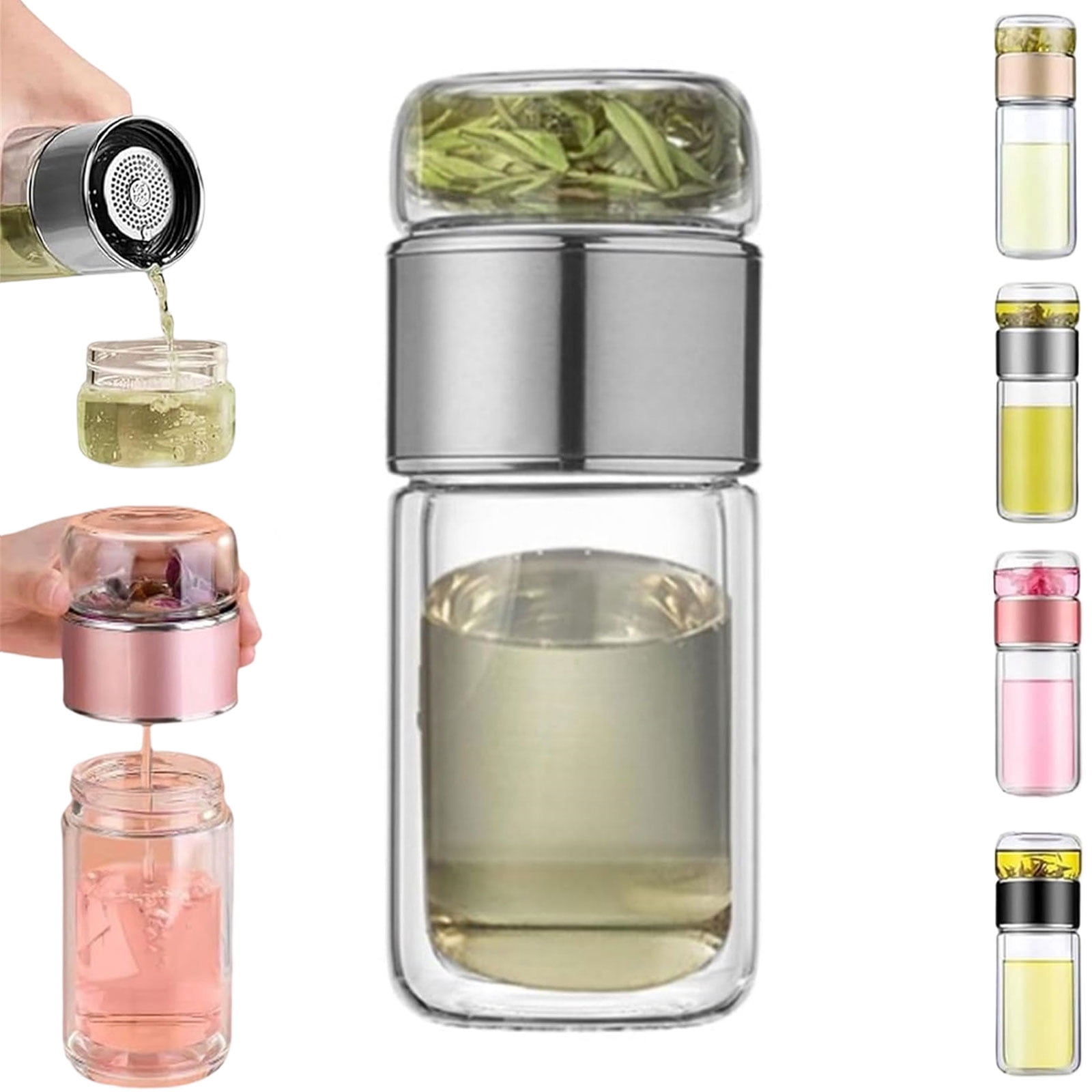 3-In-1 Smart Tea Infuser, Double-Wall Glass Infuser Tea Infuser, Leak ...