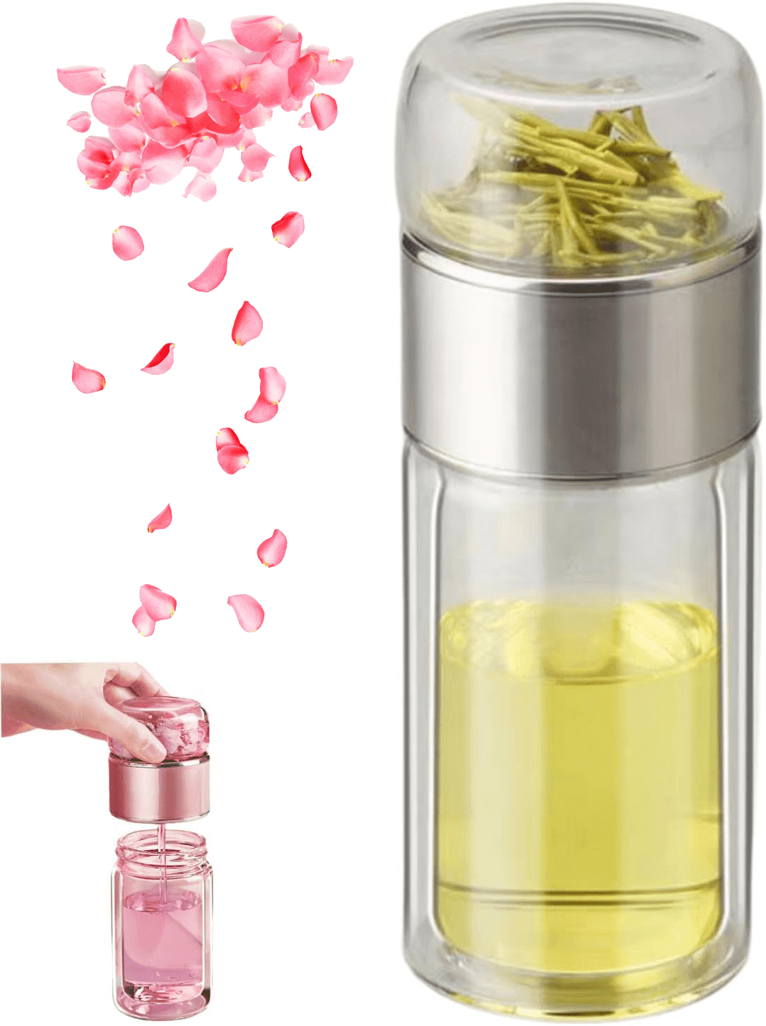 3-In-1 Smart Tea Infuser, Portable Leak-Proof Glass Infuser Bottle for ...