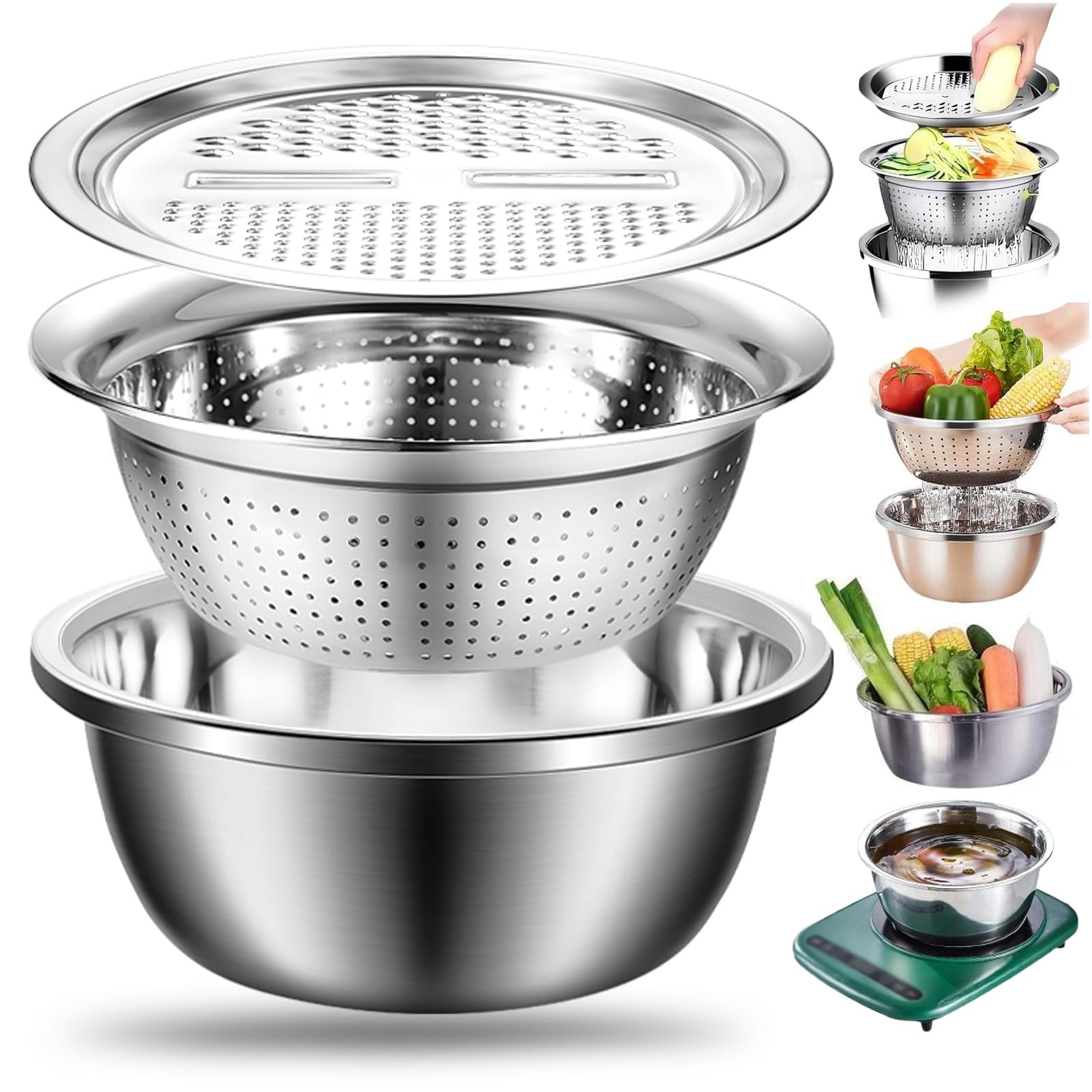 3 In 1 Smartdwel Basin, Multi-Functional Stainless Steel Chopping Bowl ...