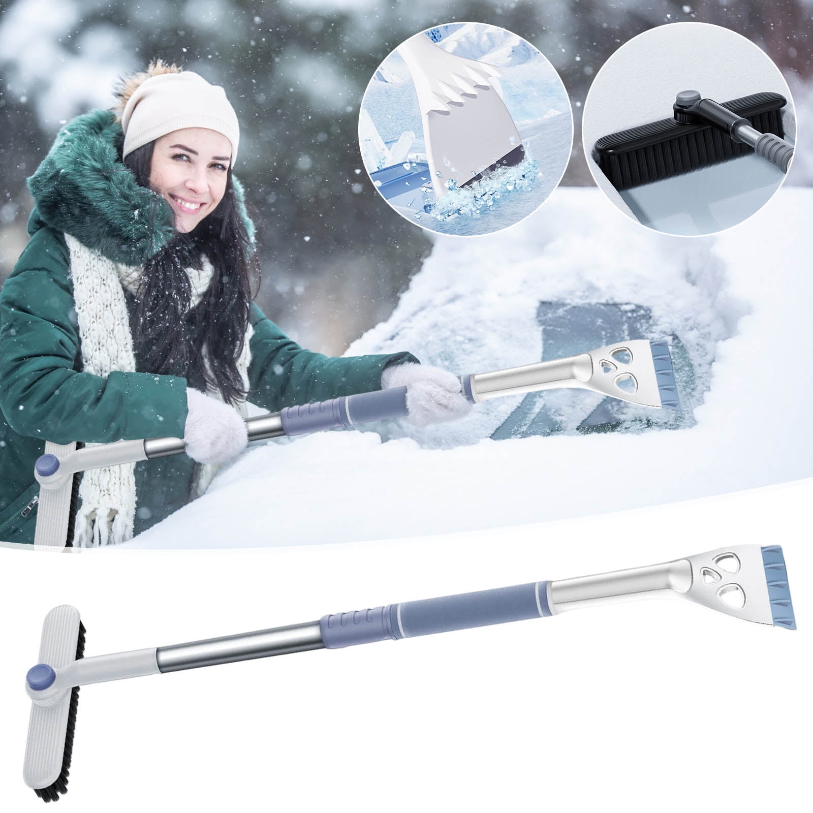 3-In-1 Snow Scraper with Brush - Extendable Windshield Ice Scraper and ...