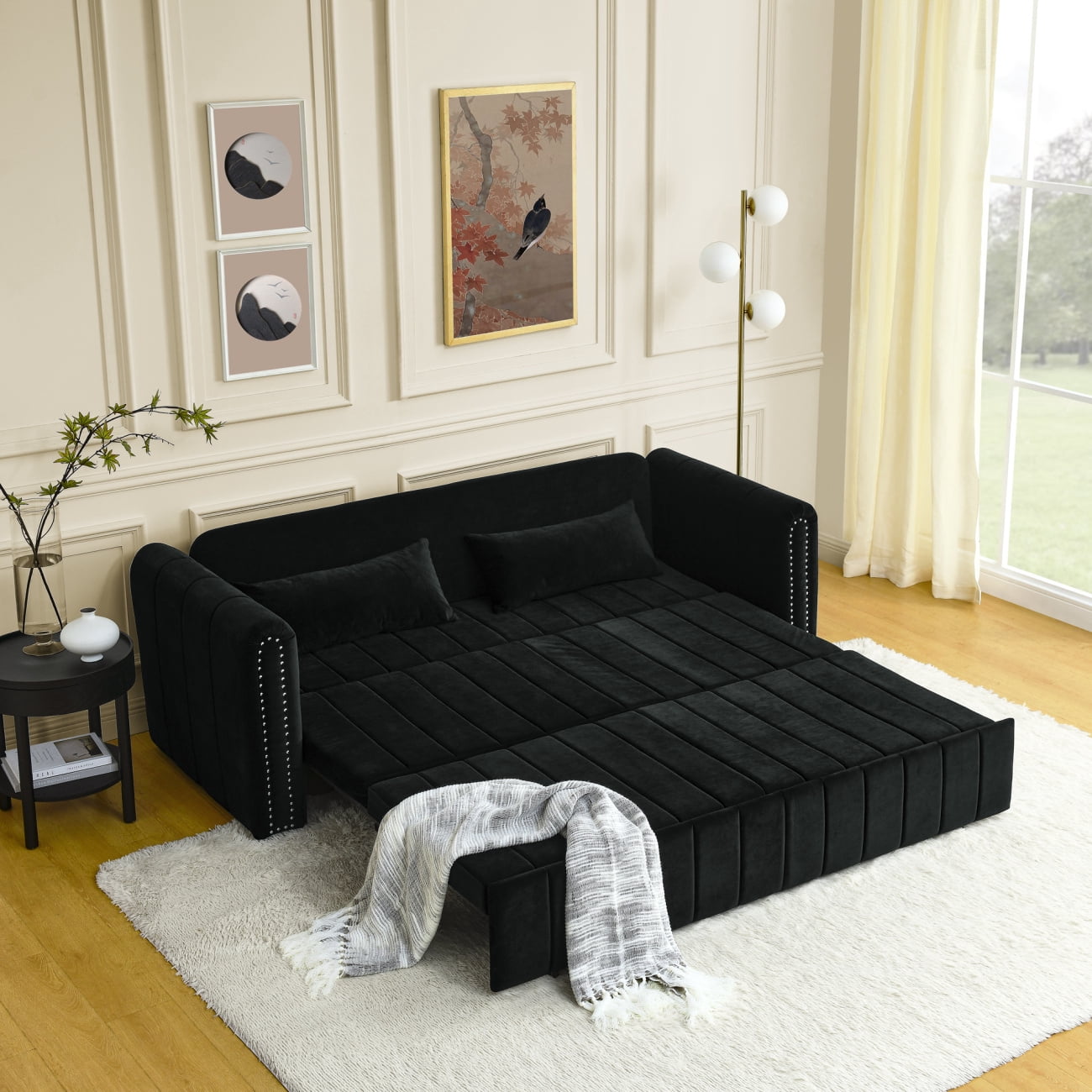 3 In 1 Sofa with Pullout Bed and 2 Underbed Drawers,Modern 3-Seater ...