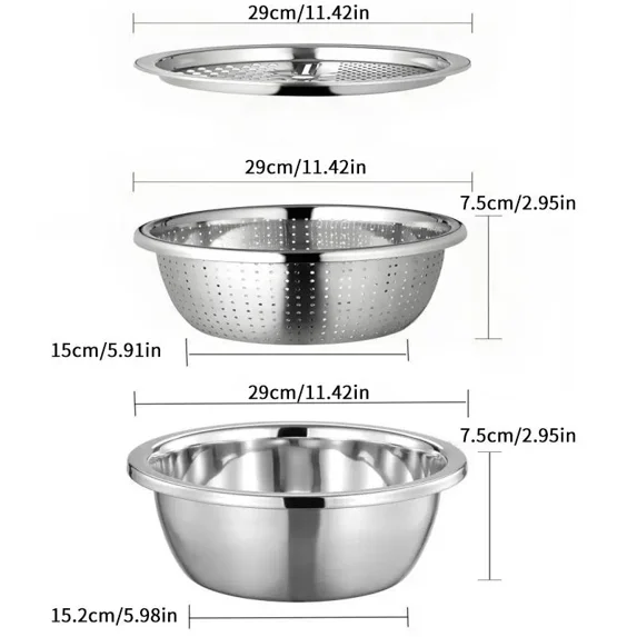 3-In-1 Stainless Steel Multi-Functional Strainer Set, Includes Basin ...
