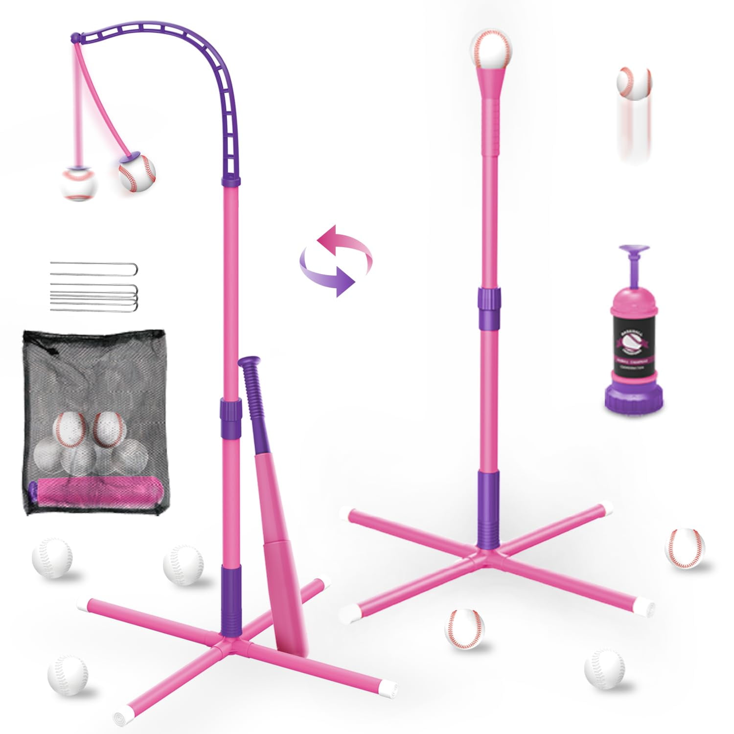 3-In-1 T Ball Set For Kids Toddlers 3-5 5-8, Adjustable Height With 6 ...