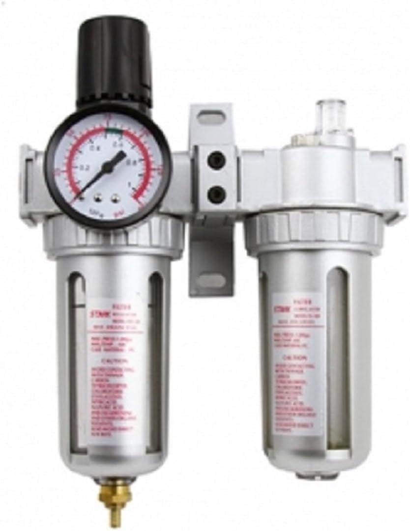 3 In 1 Twin Air Filter Pressure Regulator Gauge Kit 3/8" Water/Oil Trap ...