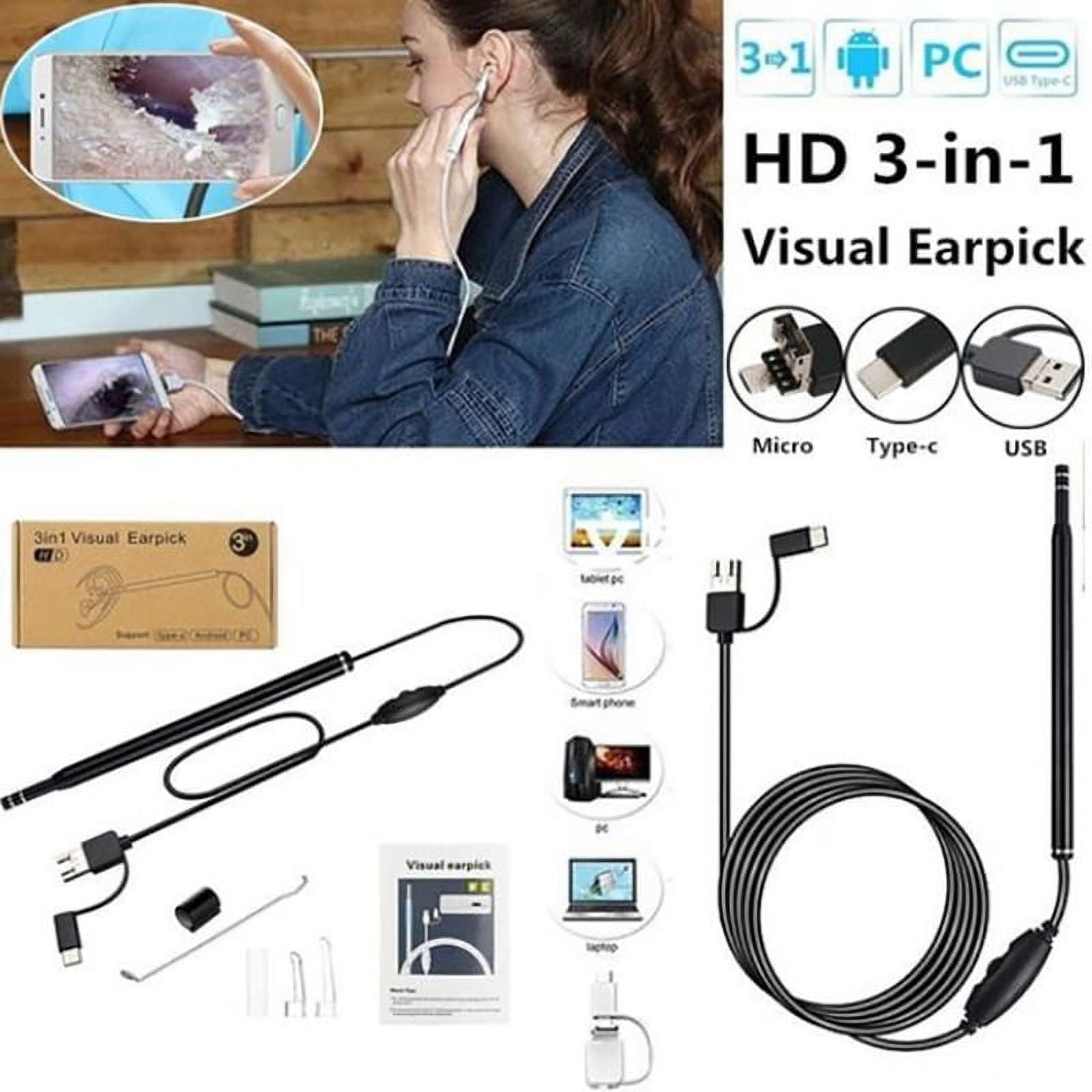 3 In 1 USB Ear Cleaning Endoscope Visual Earpick with HD Camera ...