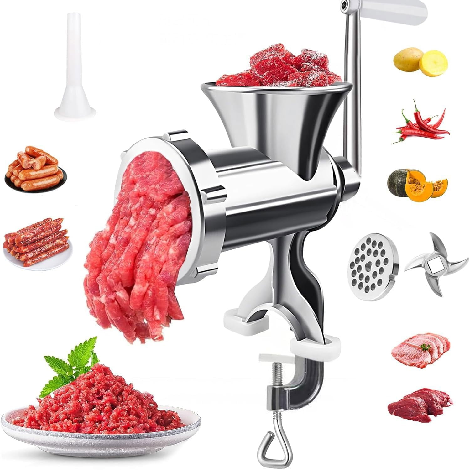 3 In1 Meat Grinder Manual Mincer - Manual Meat Grinder Sausage Maker ...