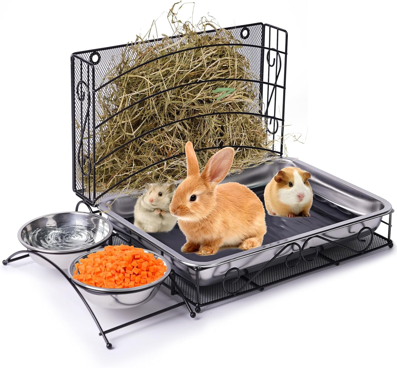 3 In1 Rabbit Hay Feeder with Litter Box Bunny Feeder Metal No Mess Hay ...