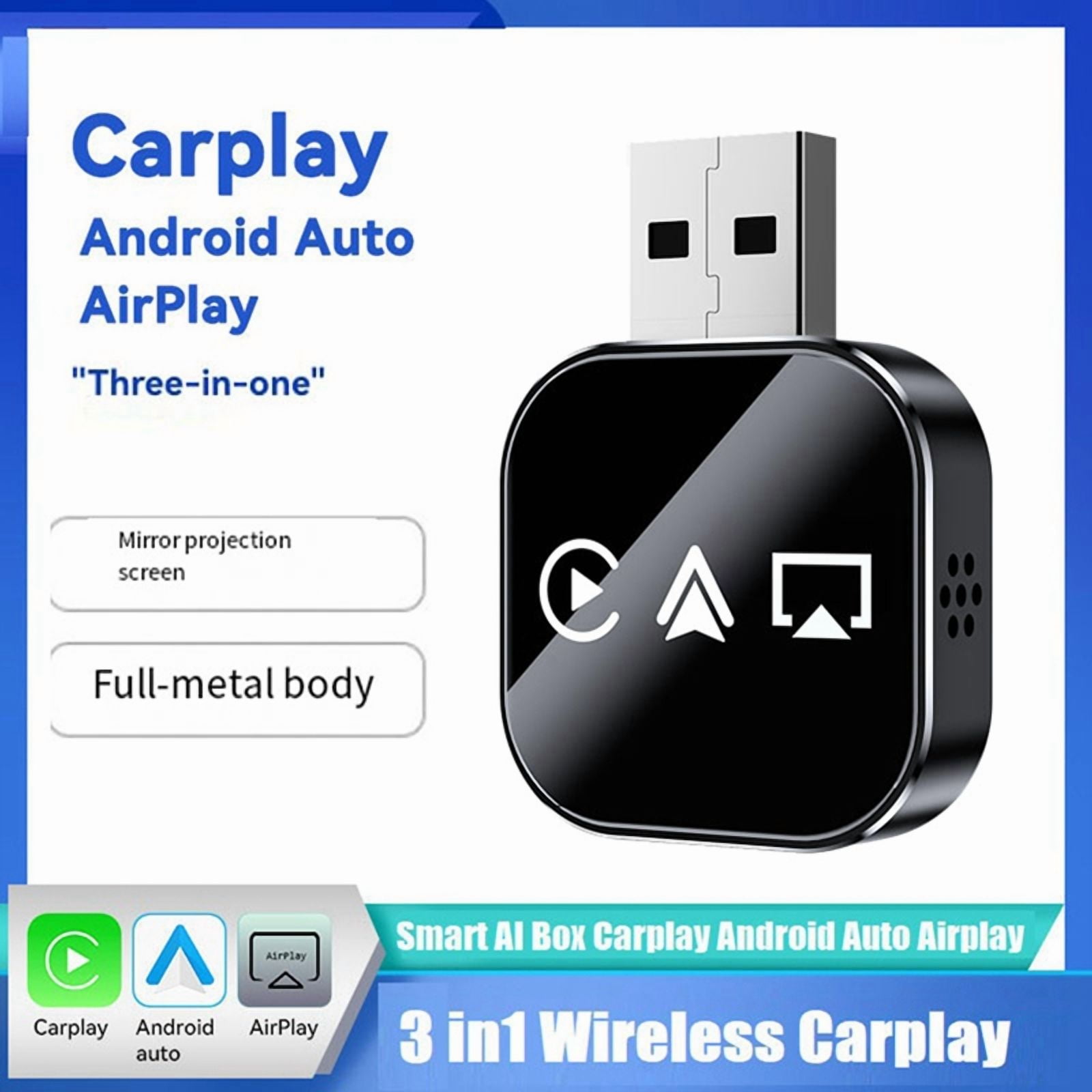 3 In1 Wireless Carplay Adapter Smart Carplay Airplay Android Auto USB ...