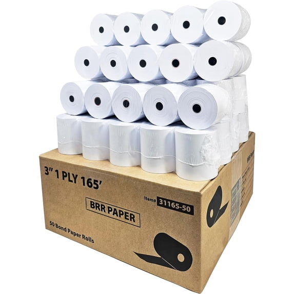 3 Inch 1-Ply x 165' Paper [50 Rolls - 1 Case] - Bond Kitchen Printer ...