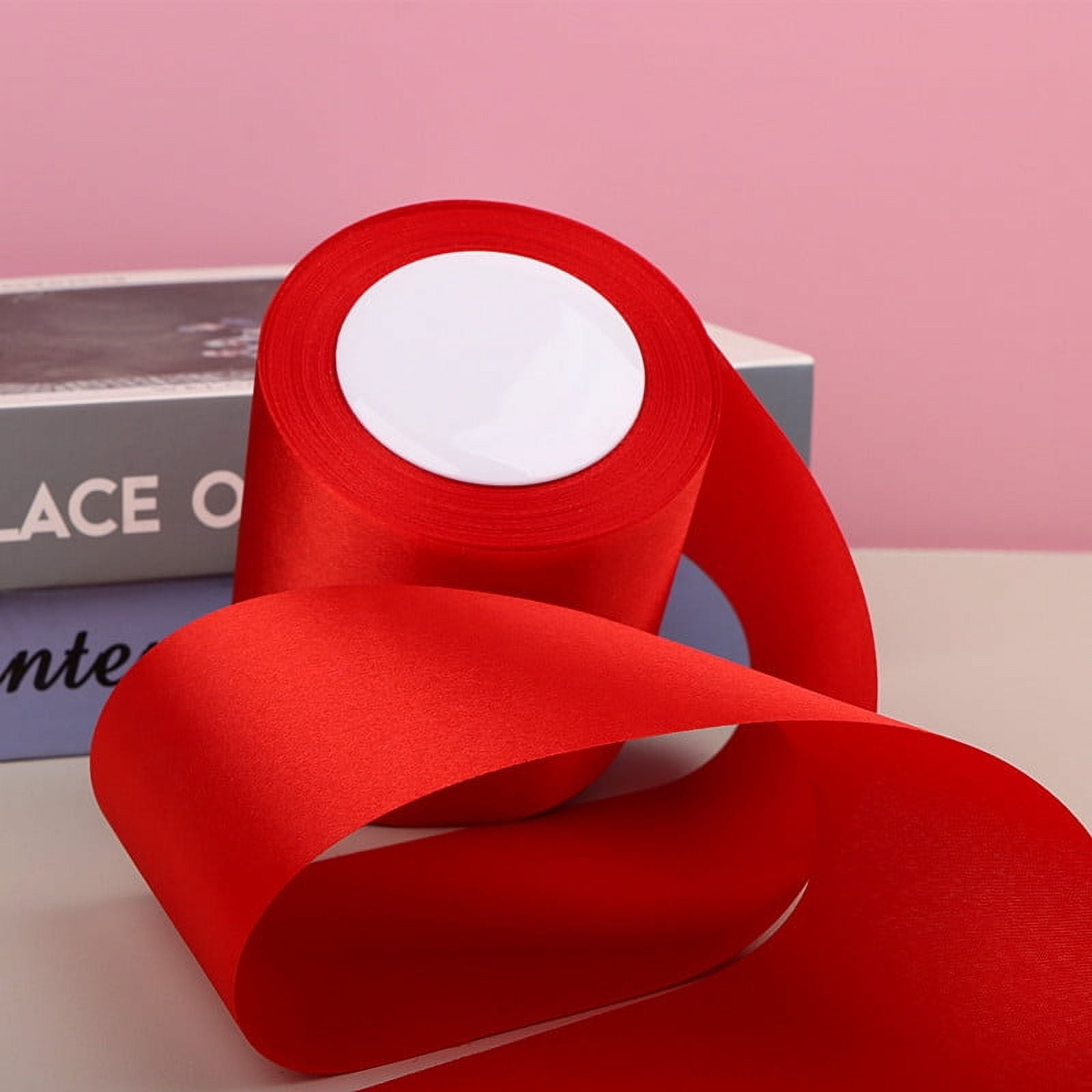 3 Inch 25 Yard Wide Satin Ribbon Red, Solid Fabric Large Ribbon Roll ...