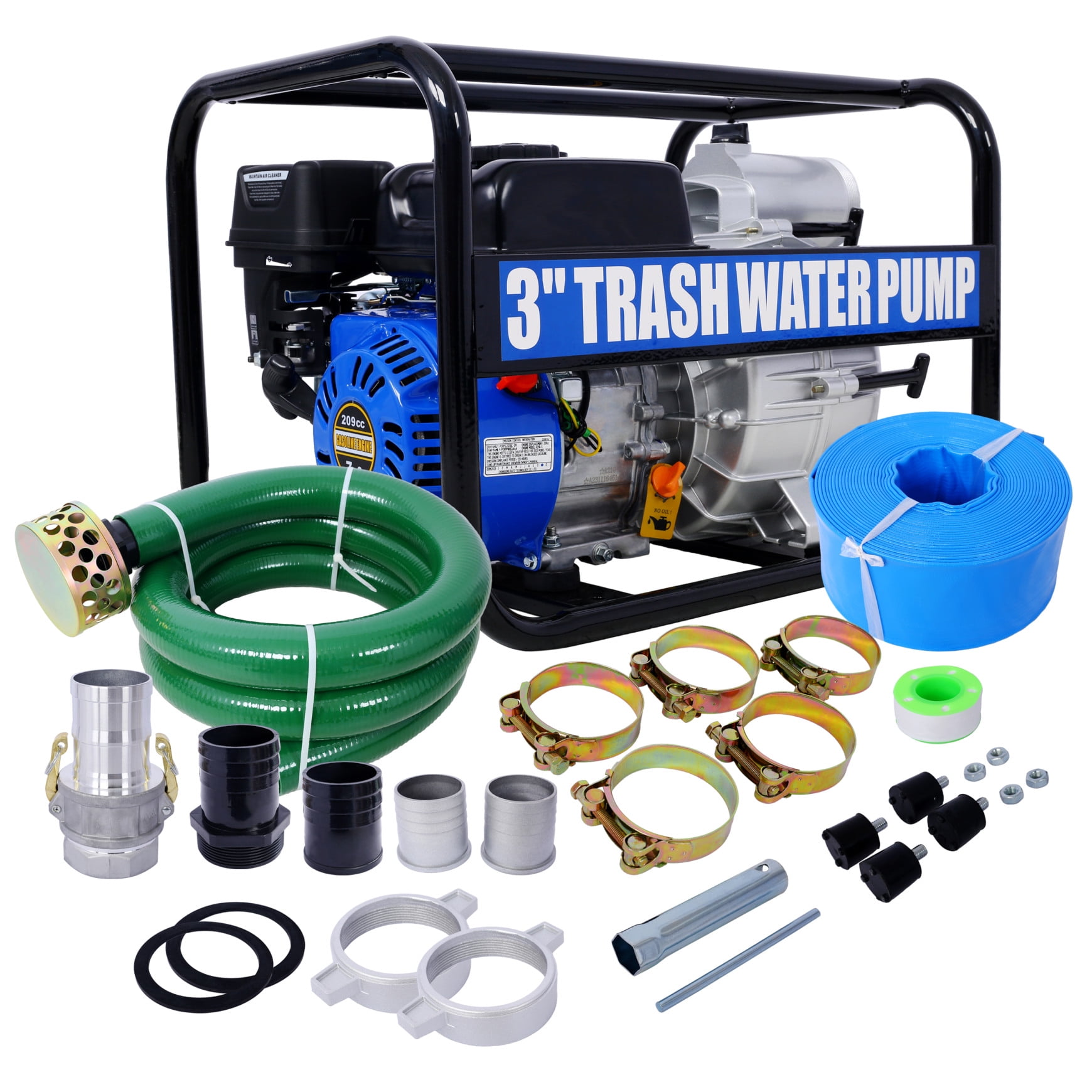 3-Inch 264GPM 7HP Gas-Powered Semi-Trash Pump with 209cc 4-Stroke ...