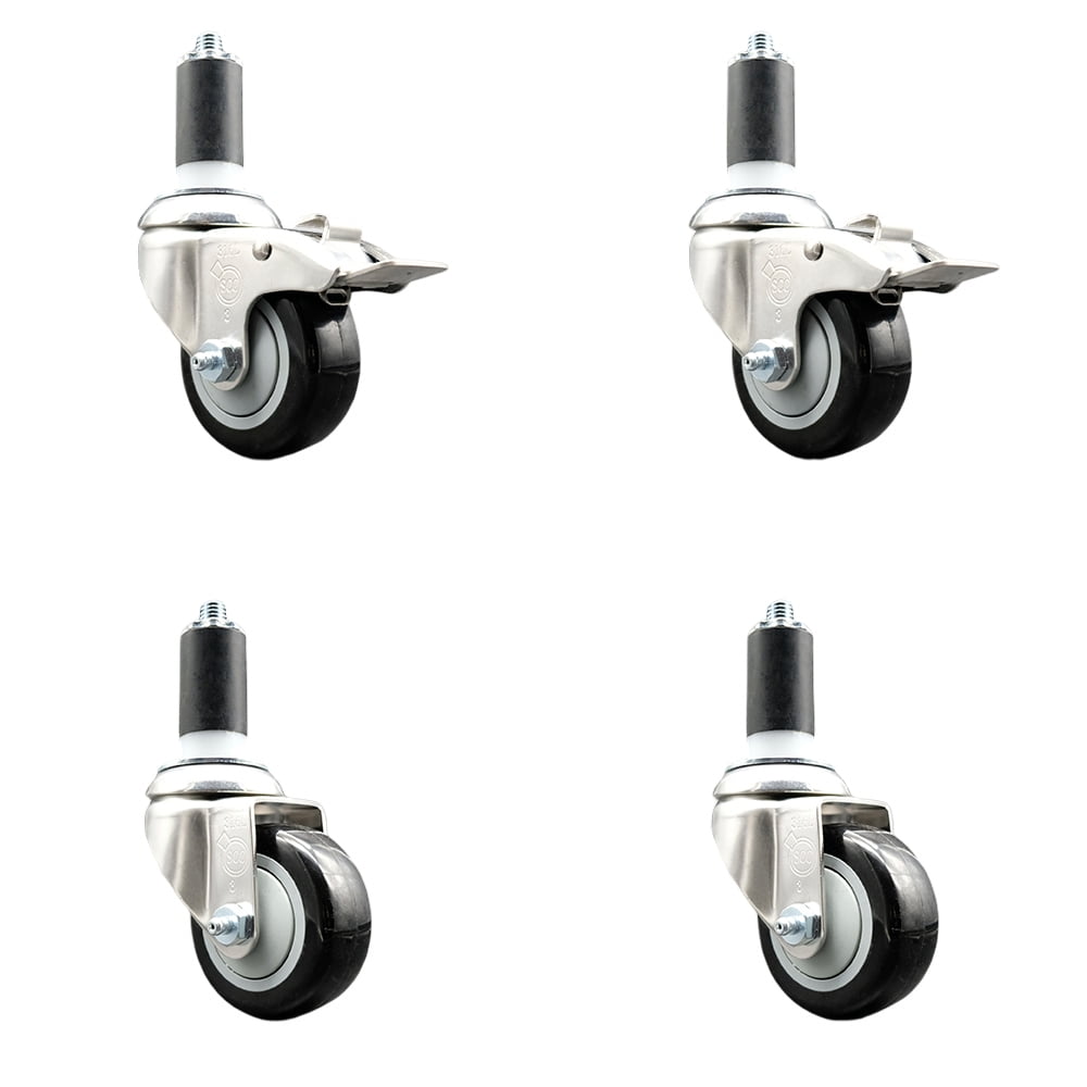 3 Inch 316SS Black Poly Swivel 1-3/8 Inch Expanding Stem Caster Set 2 ...