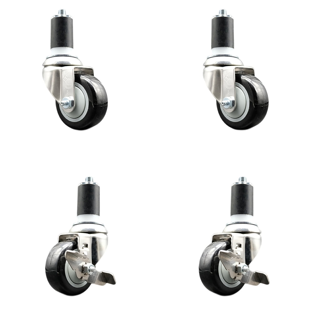 3 Inch 316SS Black Poly Swivel 1-5/8 Inch Expanding Stem Caster Set 2 ...
