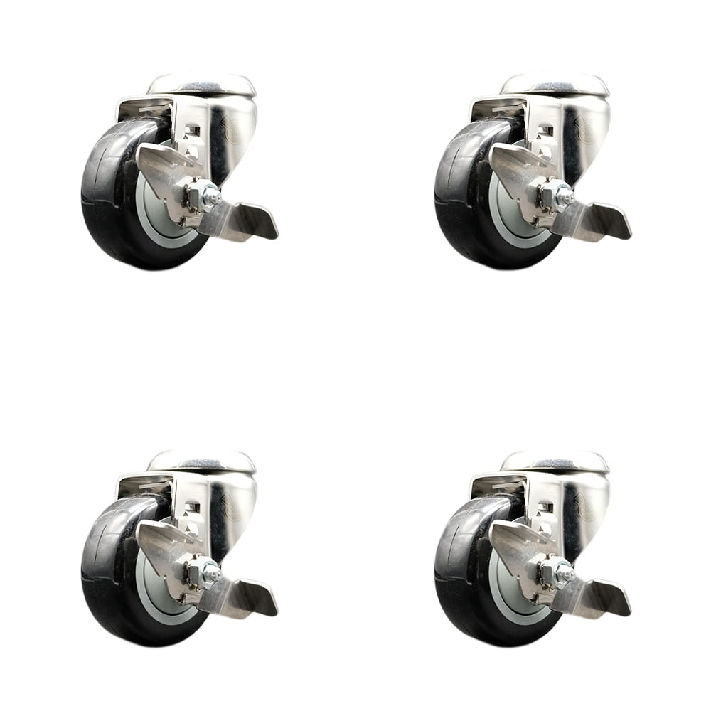 3 Inch 316SS Black Polyurethane Wheel Swivel Bolt Hole Caster Set with ...