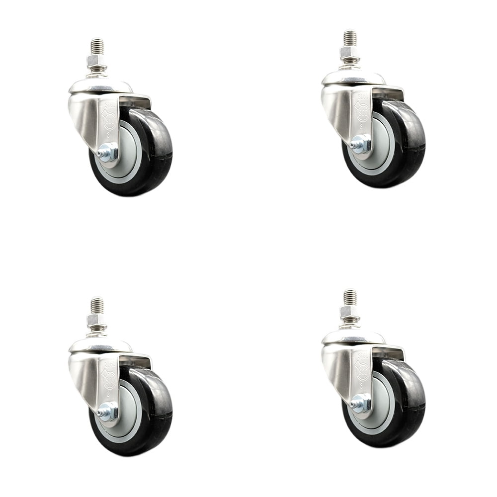3 Inch 316SS Black Polyurethane Wheel Swivel ½ Inch Threaded Stem ...